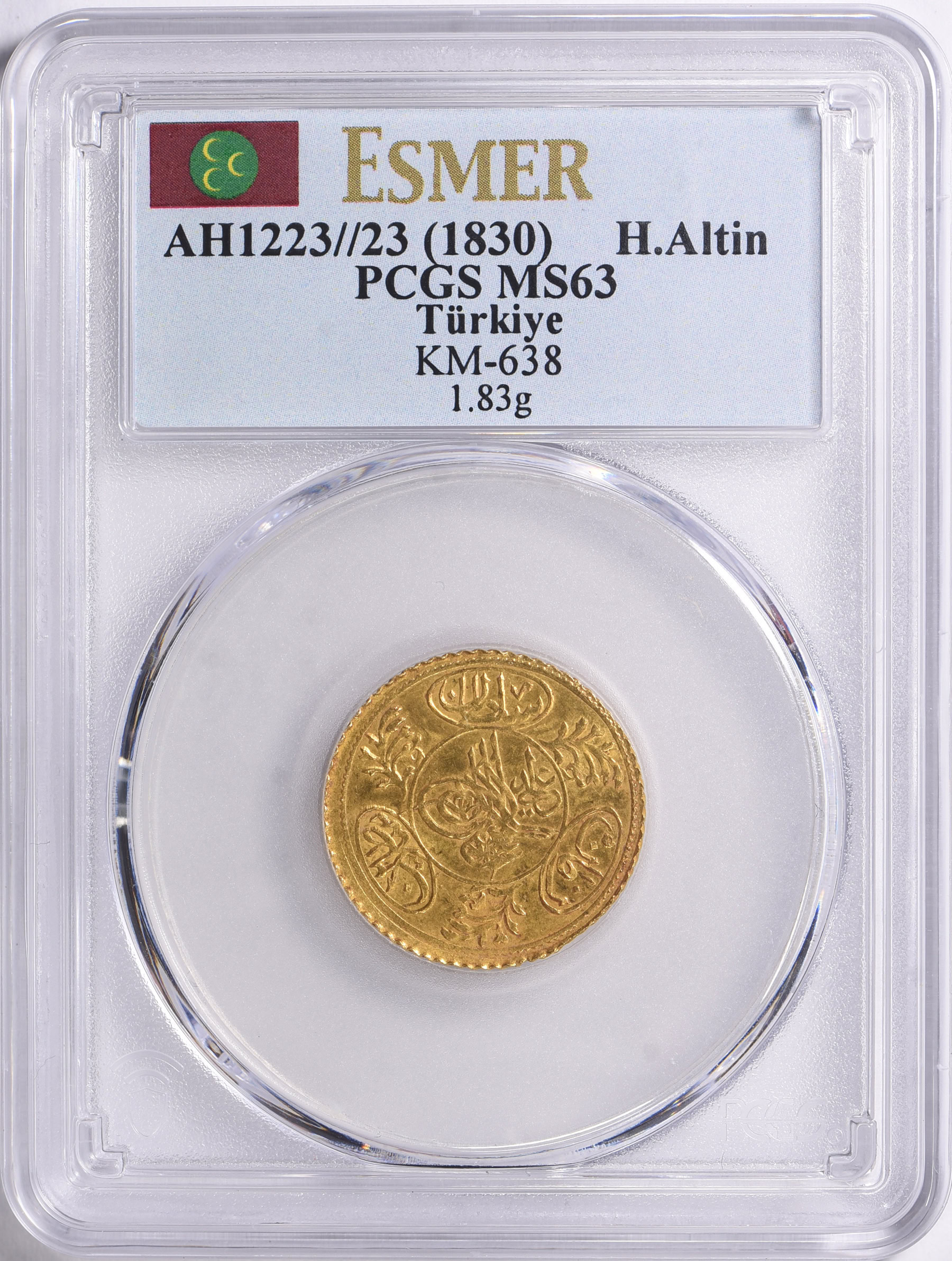 Turkey AH 1223 Year 23 (1830) Gold Hayriye Altin KM-638 PCGS MS-63 (1 ...