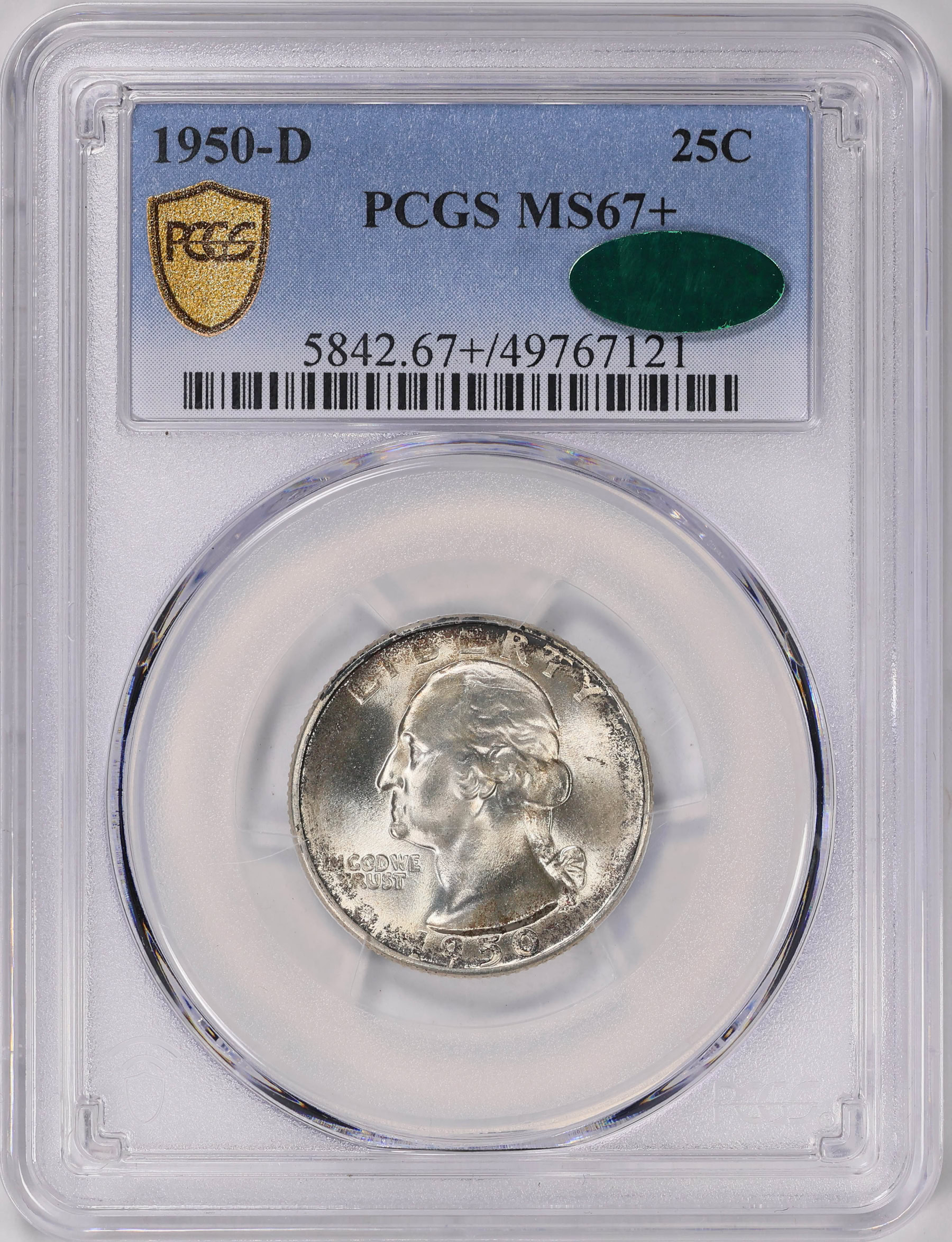 1950-D Washington Quarter PCGS MS-67+ (CAC Green) (Item 1679261) | GreatCollections Coin Auctions
