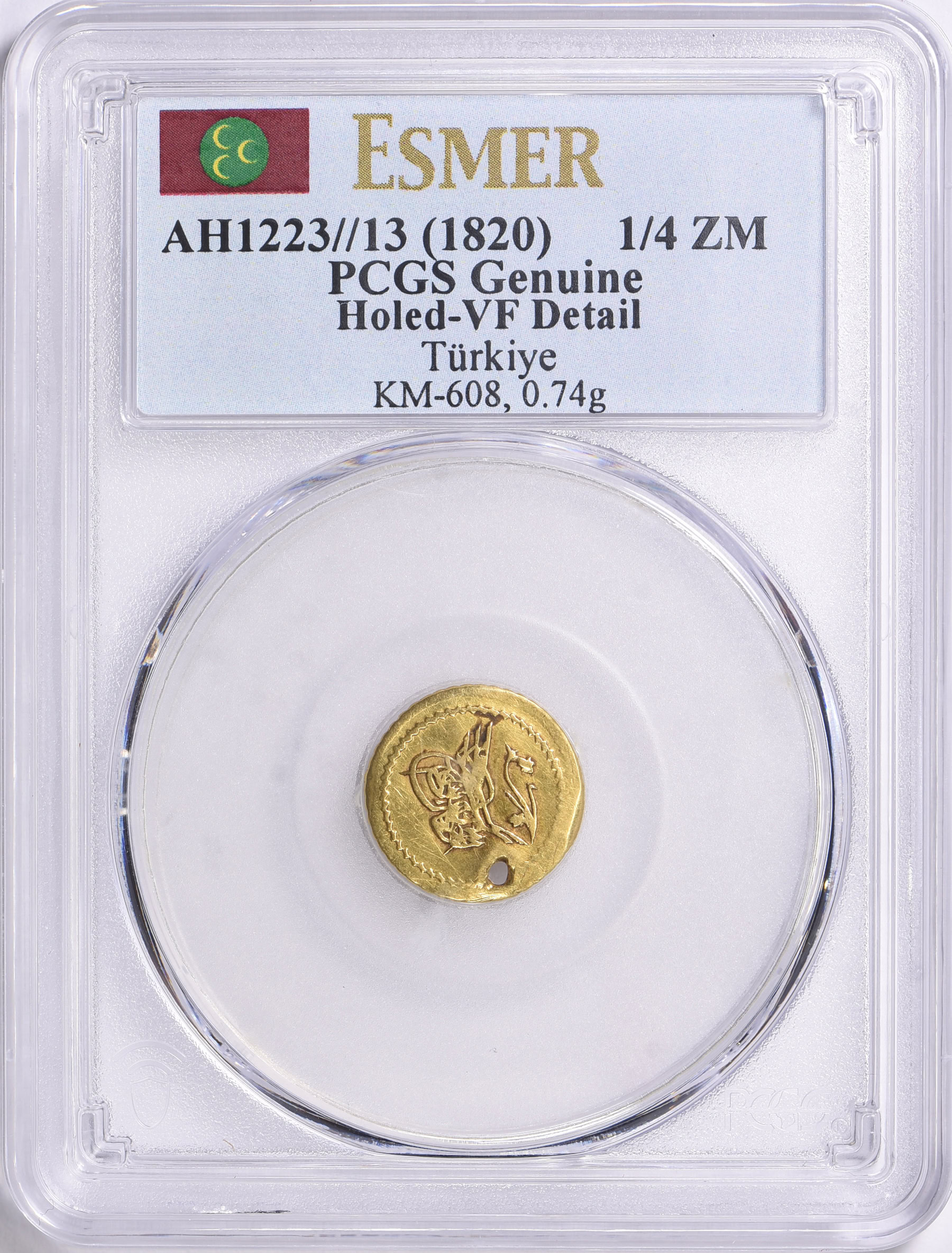 Turkey AH 1223 Year 13 (1820) Gold 1/4 Zeri Mahbub KM-608 PCGS Genuine ...