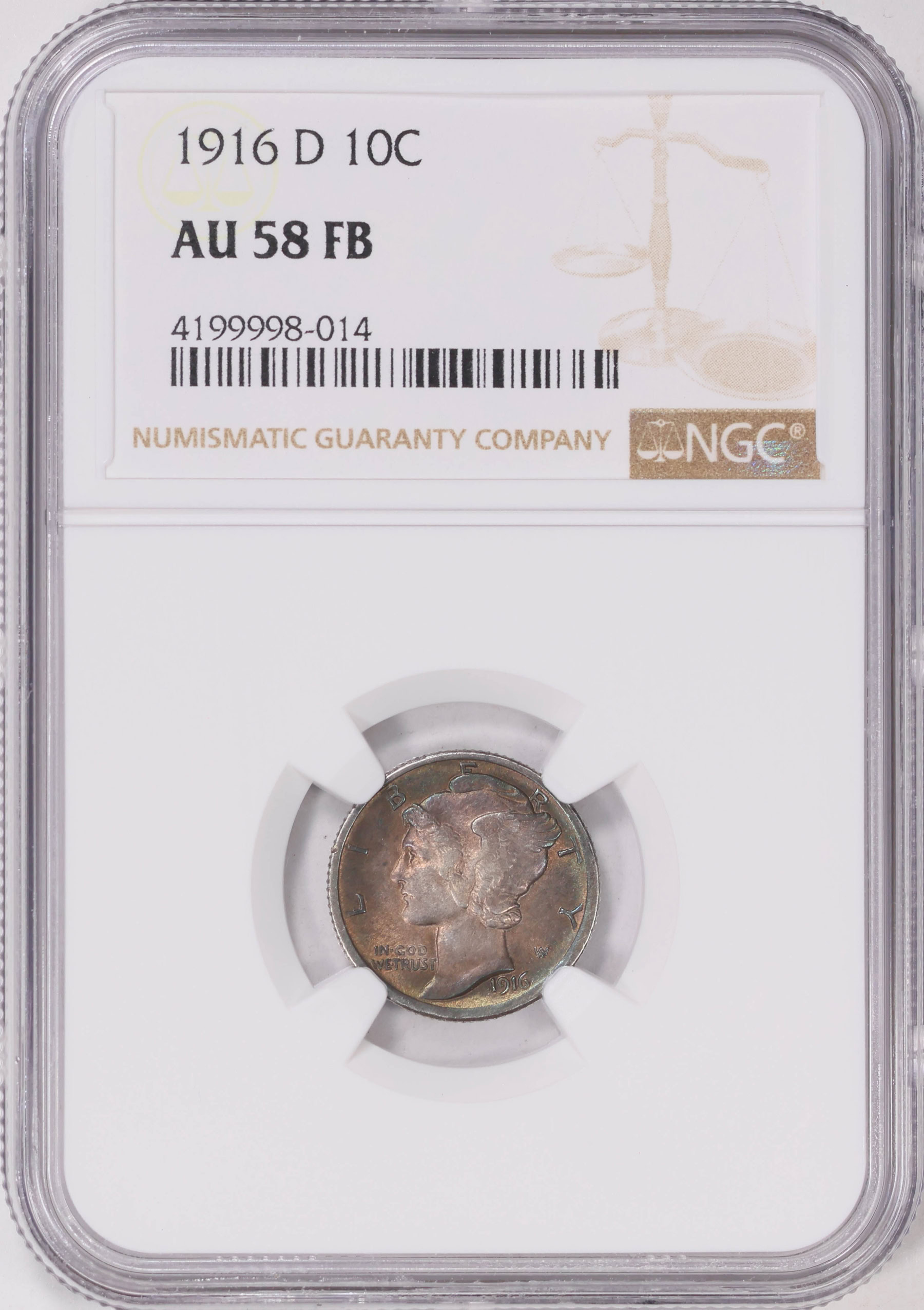 1916-D Mercury Dime NGC AU-58 FB (Toned) (Item 1679296) | GreatCollections Coin Auctions