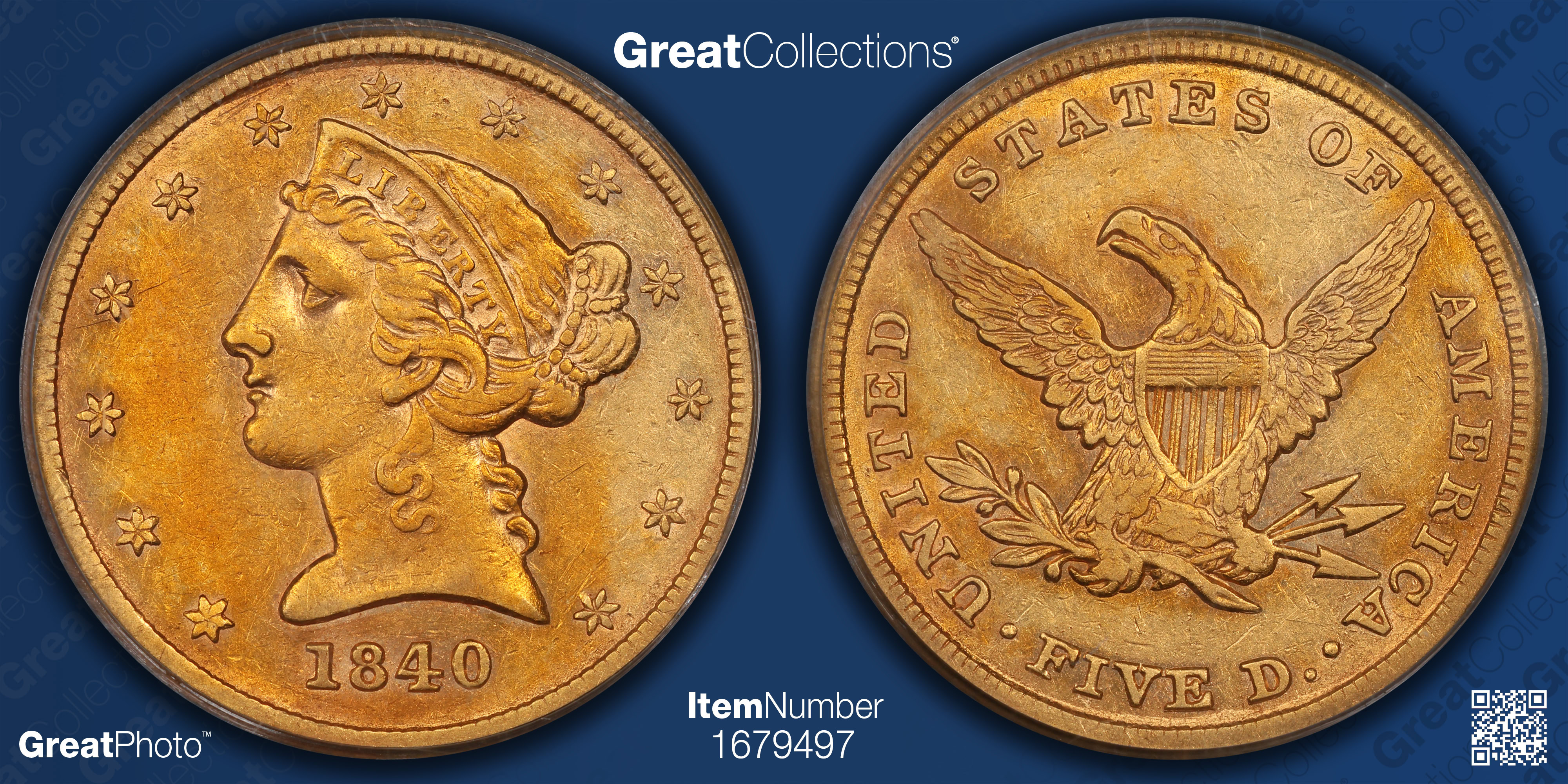 1840 Liberty Gold Half Eagle Shipwreck S.S. Central America PCGS XF-45 ...