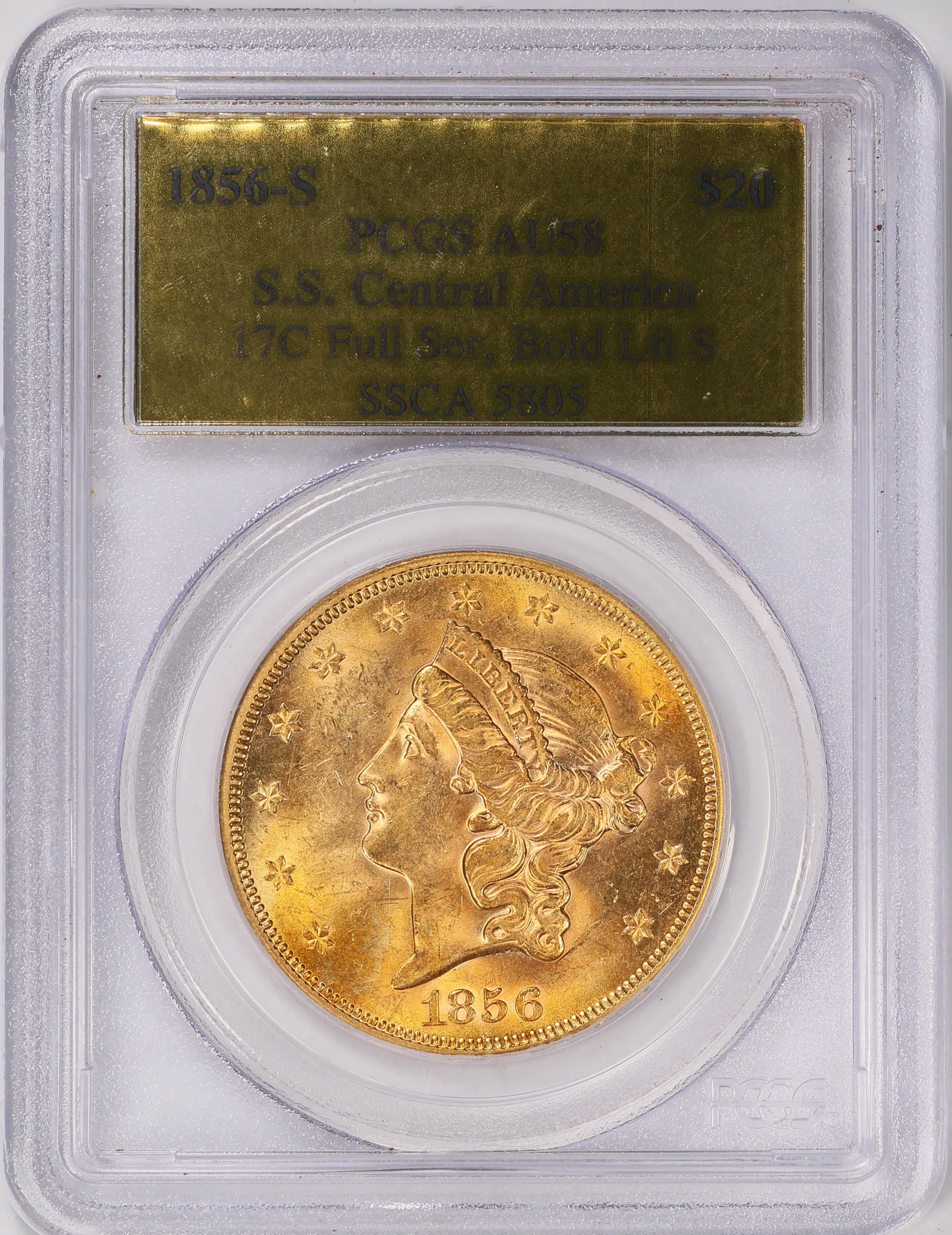 1856-S Liberty Gold Double Eagle 17C Full Serif, Bold Left S Shipwreck ...