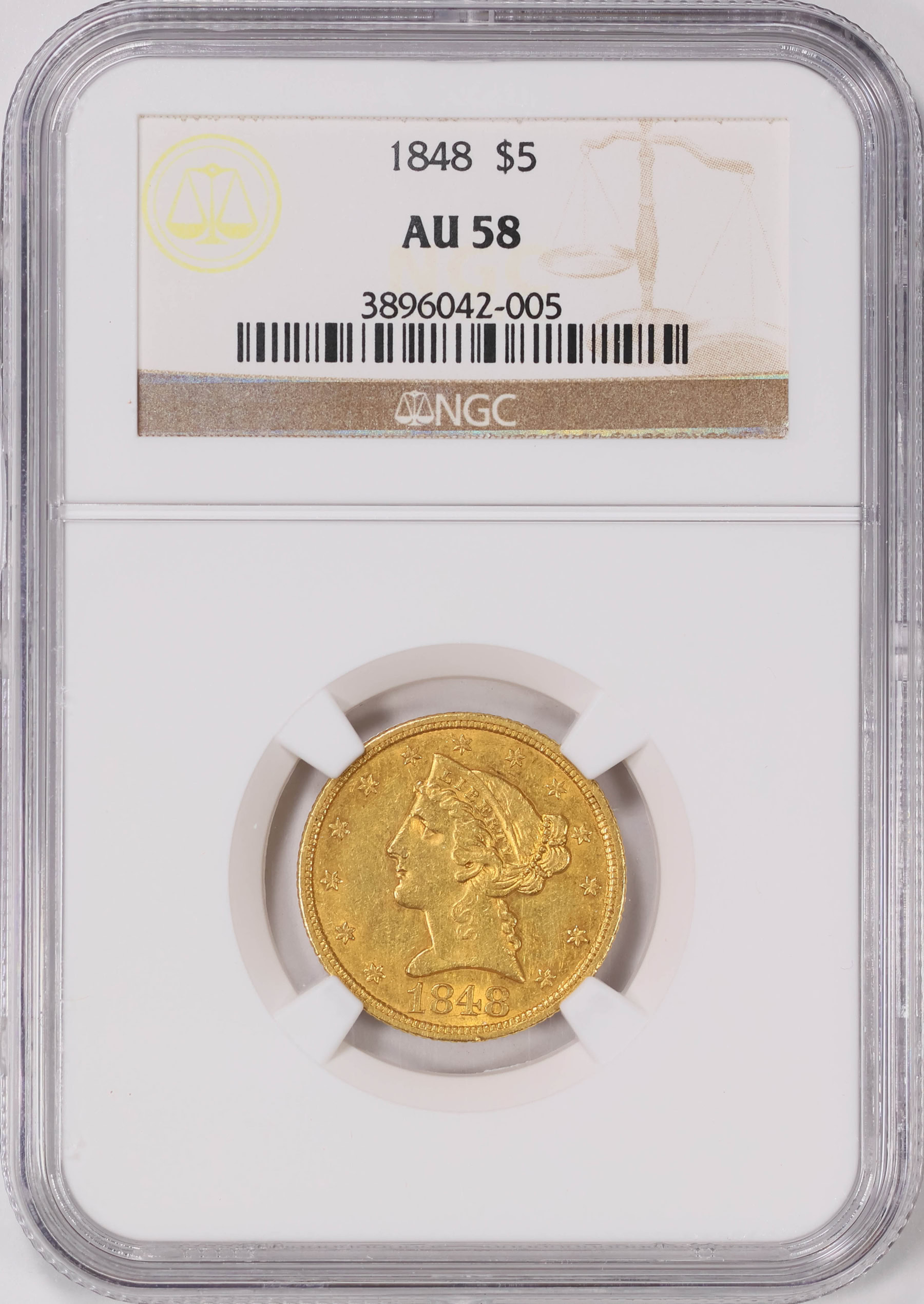 1848 Liberty Gold Half Eagle NGC AU-58 (Item 1679615 ...