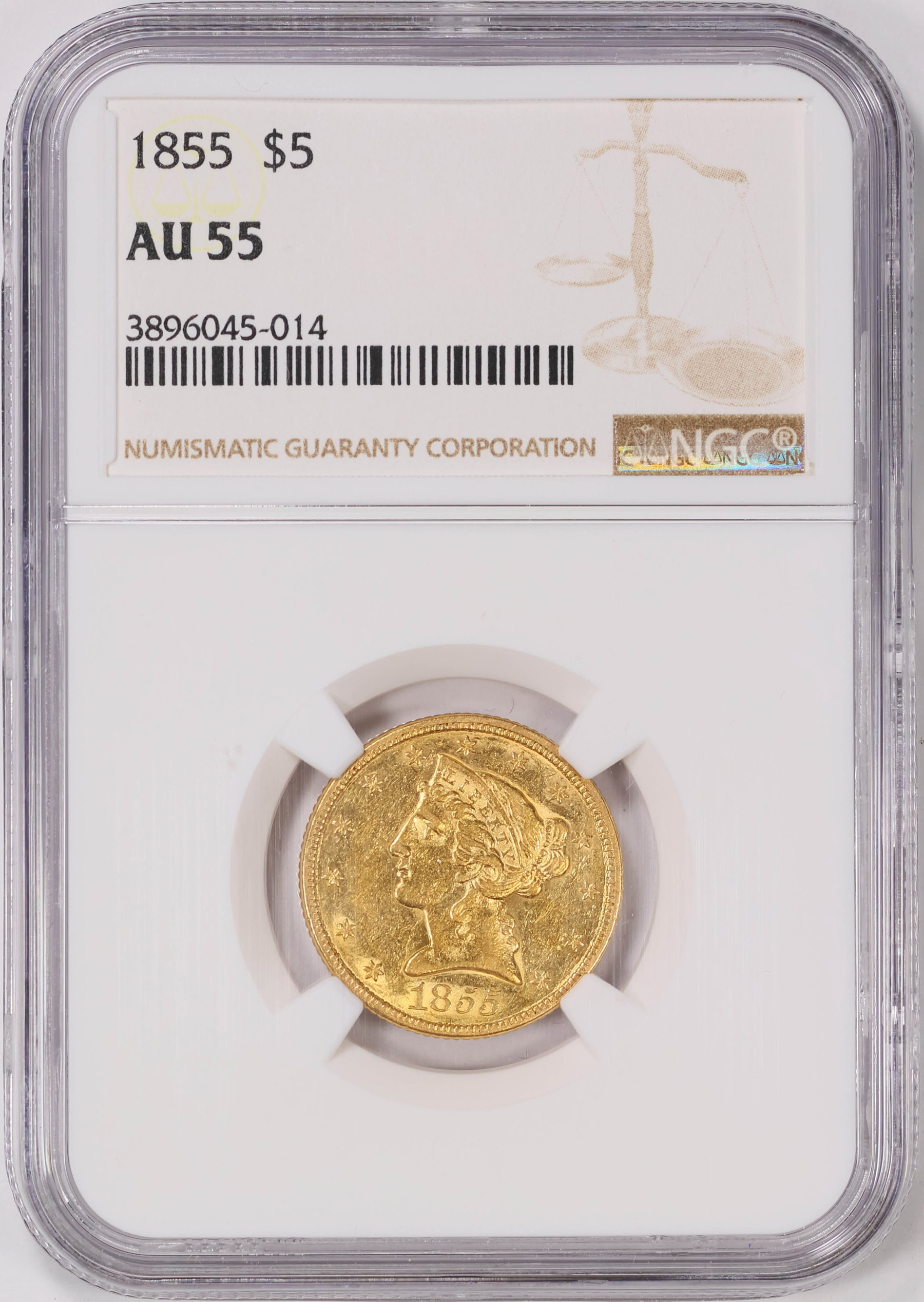 1855 Liberty Gold Half Eagle NGC AU-55 (Item 1679630) | GreatCollections Coin Auctions