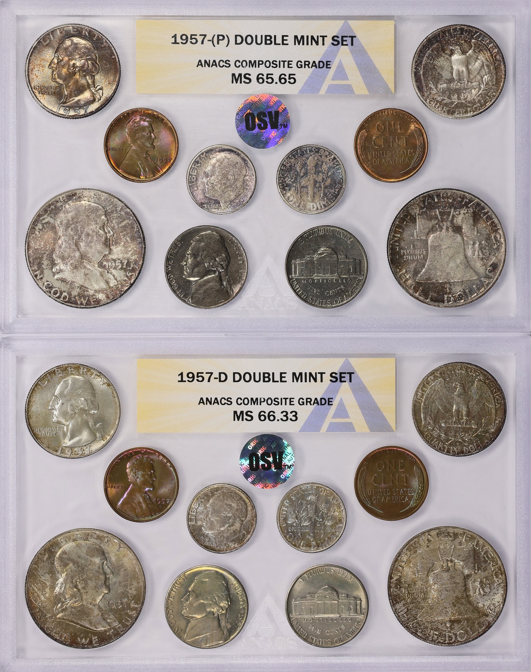 1957 U.S. Mint Double Mint Set ANACS Composite Grades MS-65.65/66.33 ...