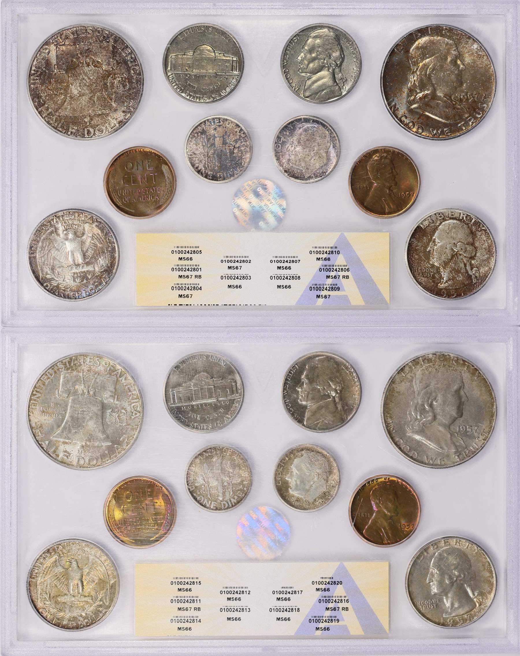 1957 U.S. Mint Double Mint Set ANACS Composite Grades MS-65.65/66.33 ...