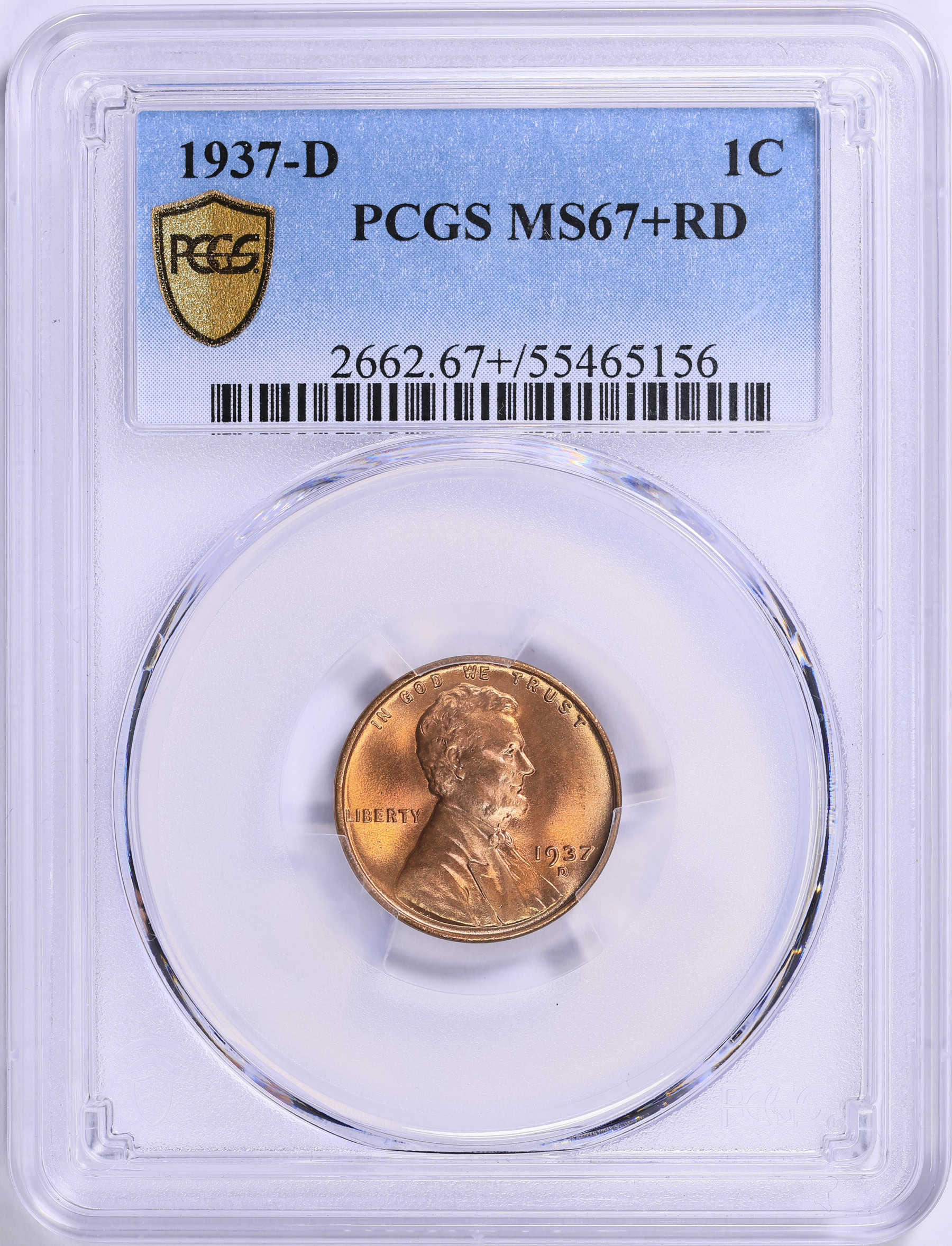 1937-D Lincoln Cent PCGS MS-67+ RD (Item 1679727) | GreatCollections Coin Auctions
