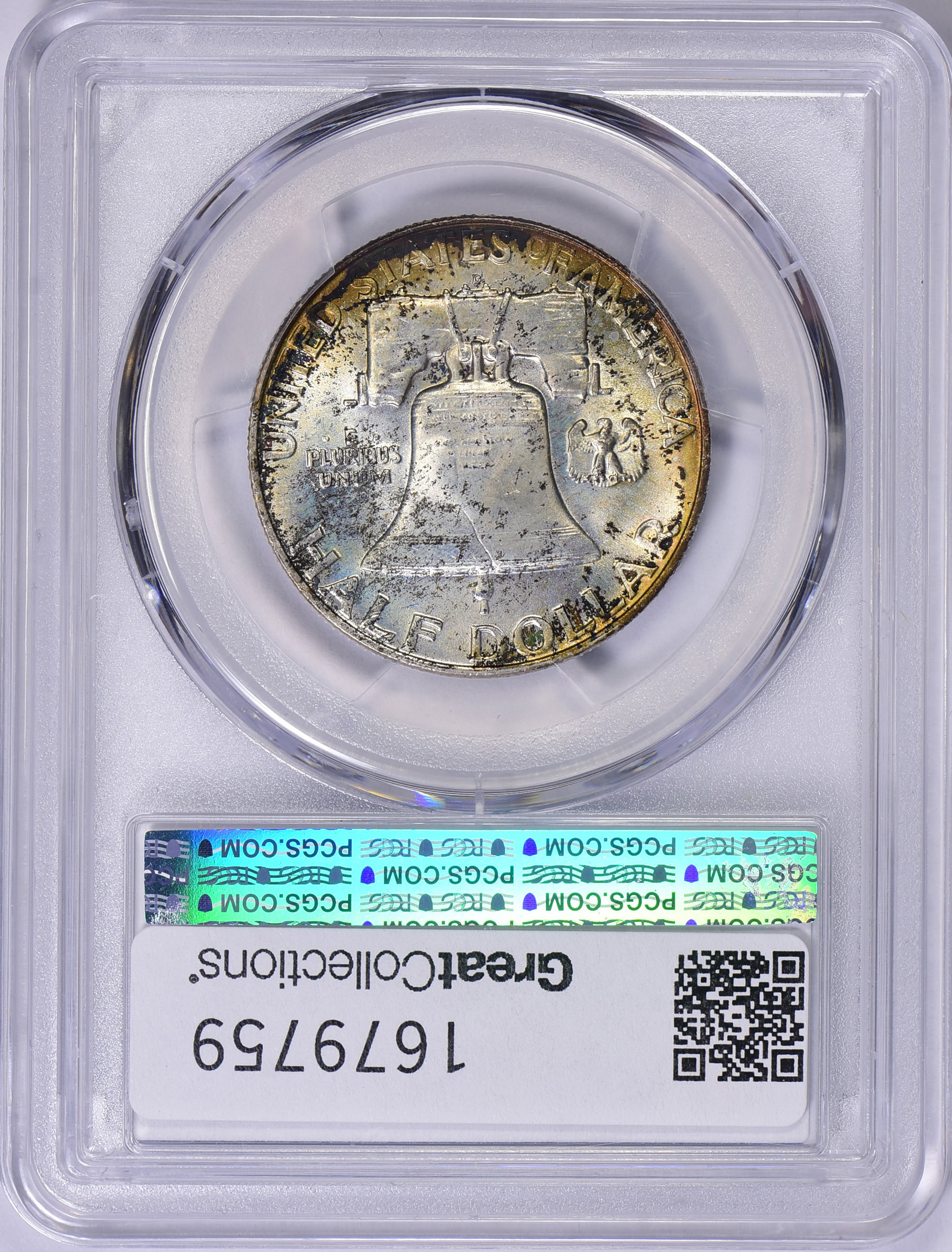 1959-D Franklin Half Dollar PCGS MS-67 FBL (CAC Green) (Toned) (Item ...