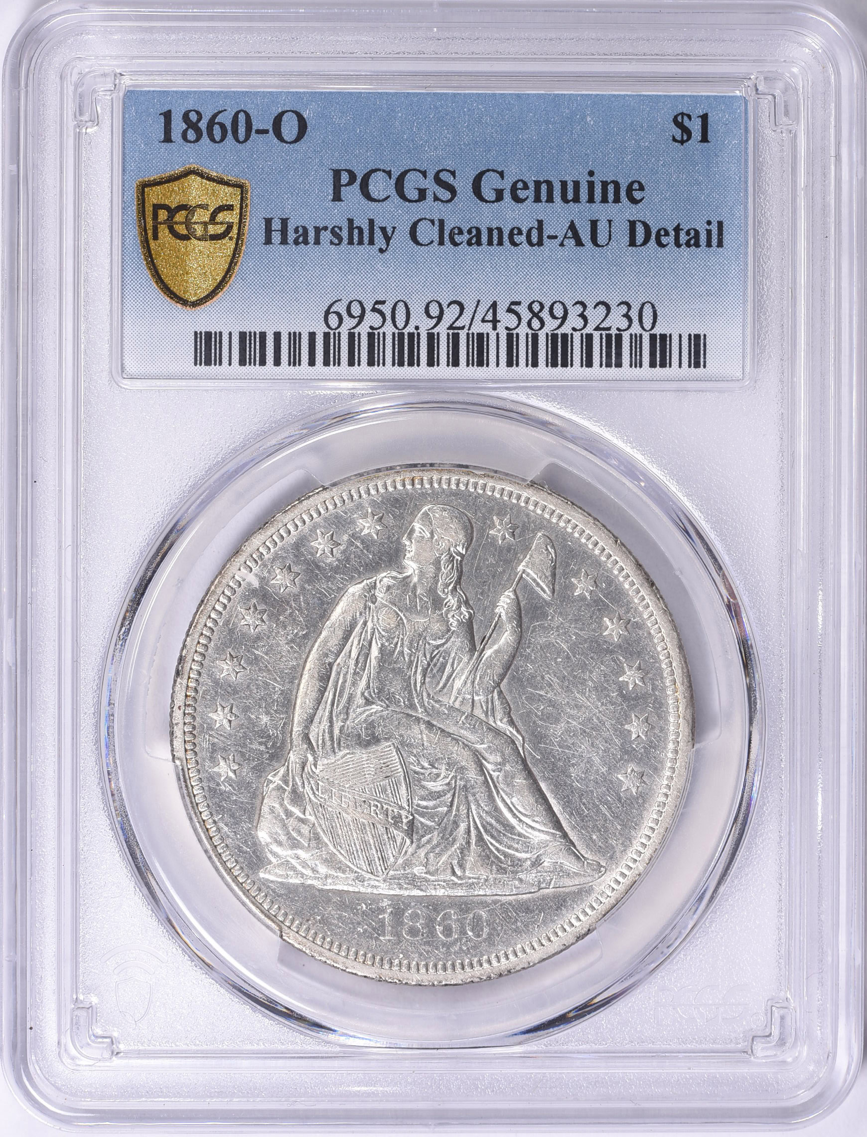 1860-O Seated Liberty Silver Dollar PCGS Genuine AU Details (Item 1679962) | GreatCollections ...