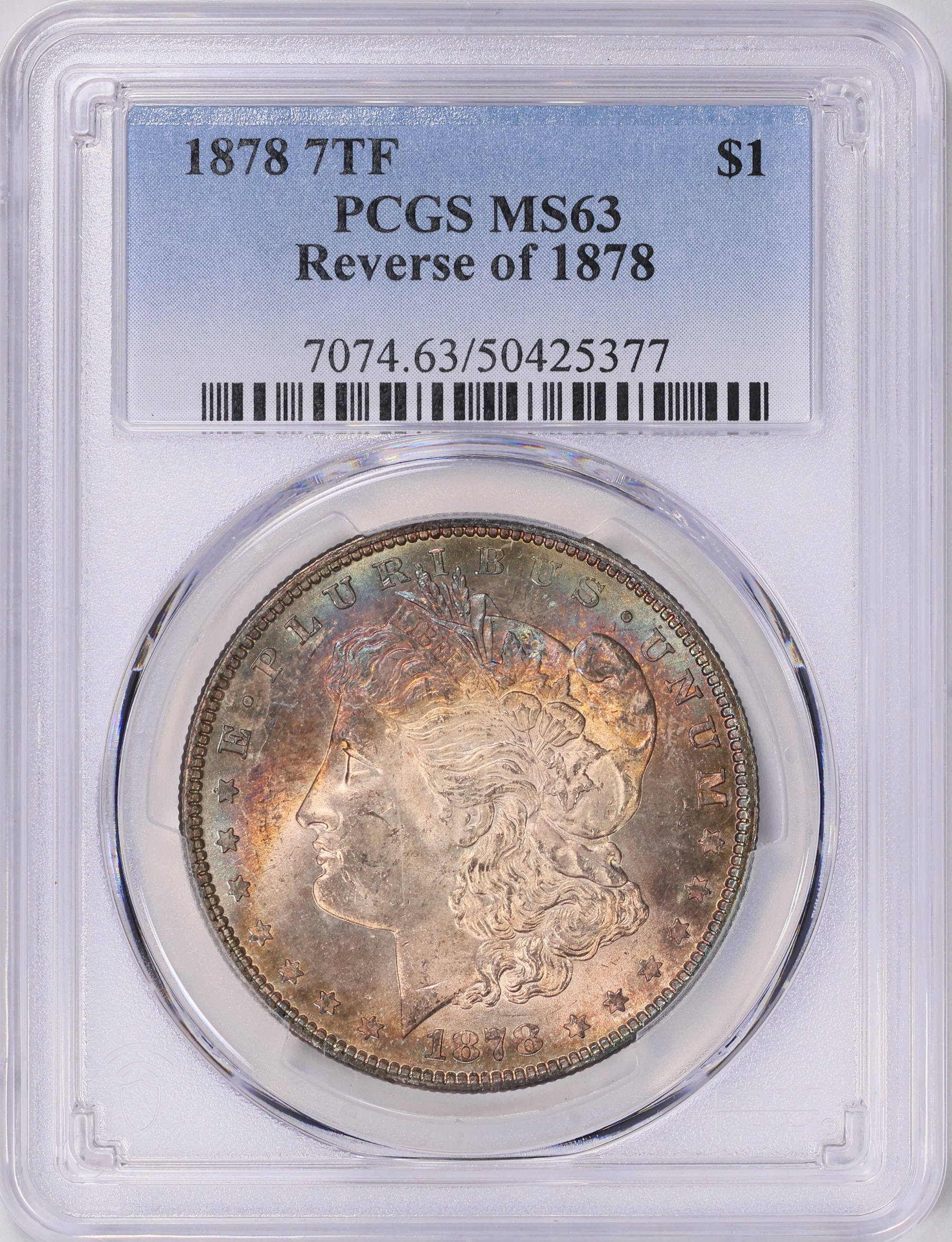 1878 Morgan Silver Dollar 7 Tailfeathers, Reverse of 1878 PCGS MS-63 (Toned) (Item 1679963 ...