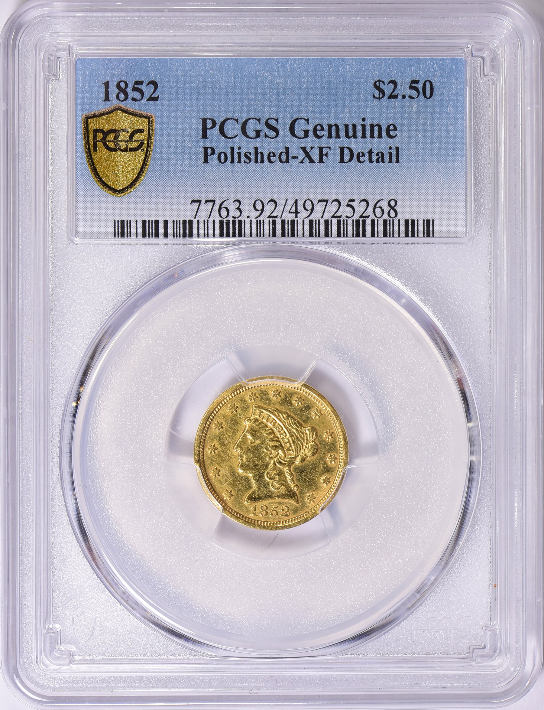 1852 Liberty Gold Quarter Eagle PCGS Genuine XF Details (Item 1680004) | GreatCollections Coin ...