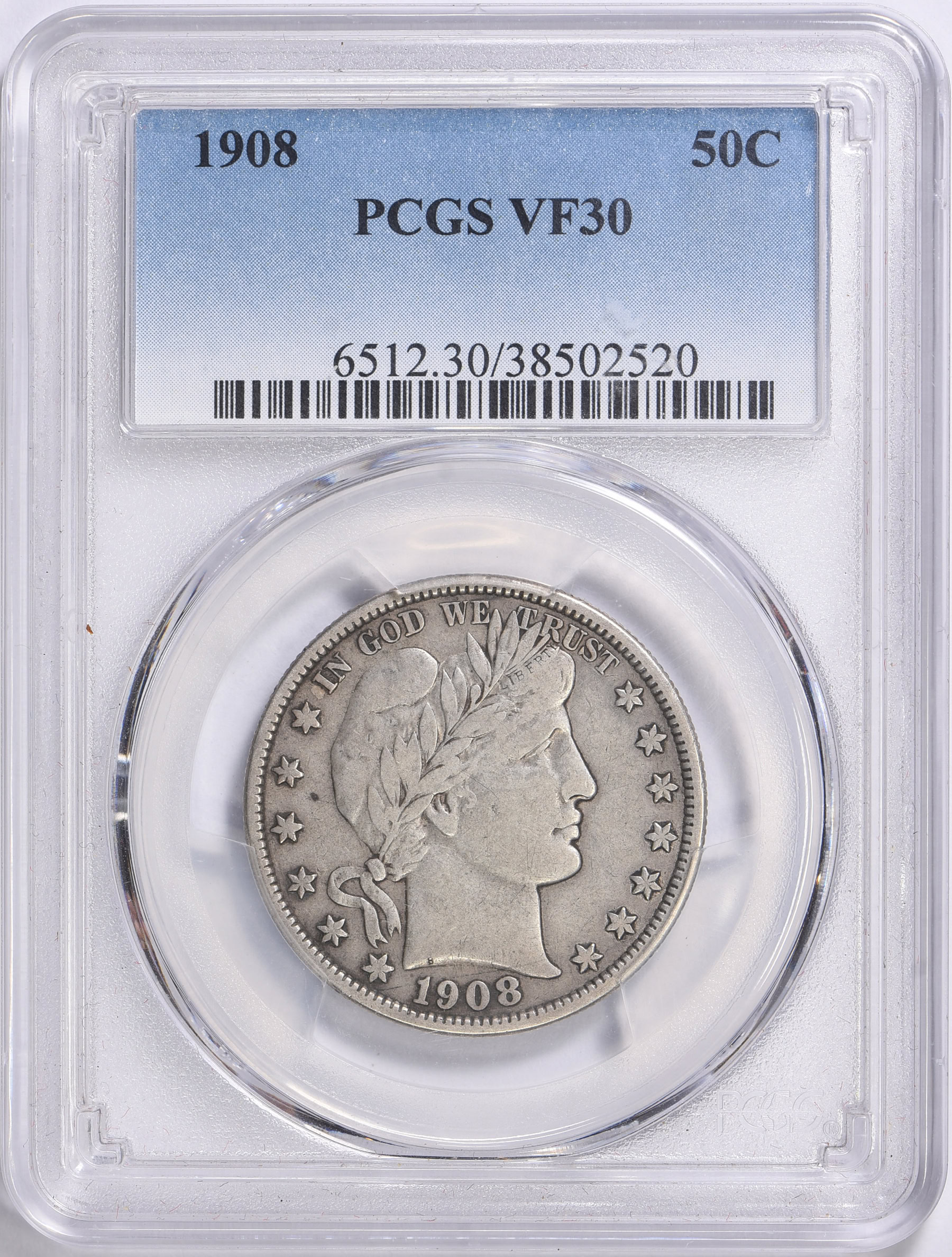 1908 Barber Half Dollar PCGS VF-30 (Item 1680118) | GreatCollections Coin Auctions