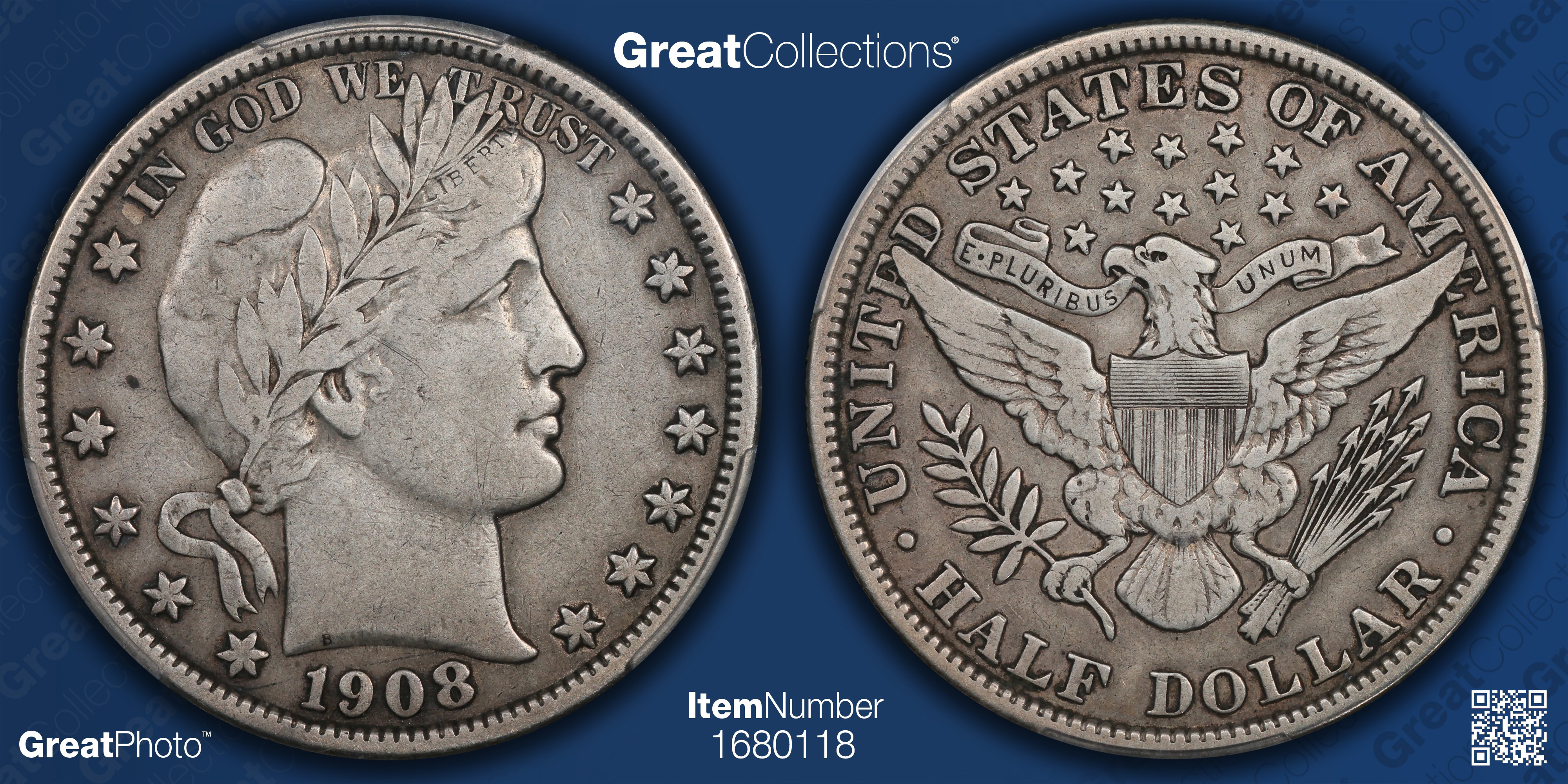 1908 Barber Half Dollar PCGS VF-30 (Item 1680118) | GreatCollections ...