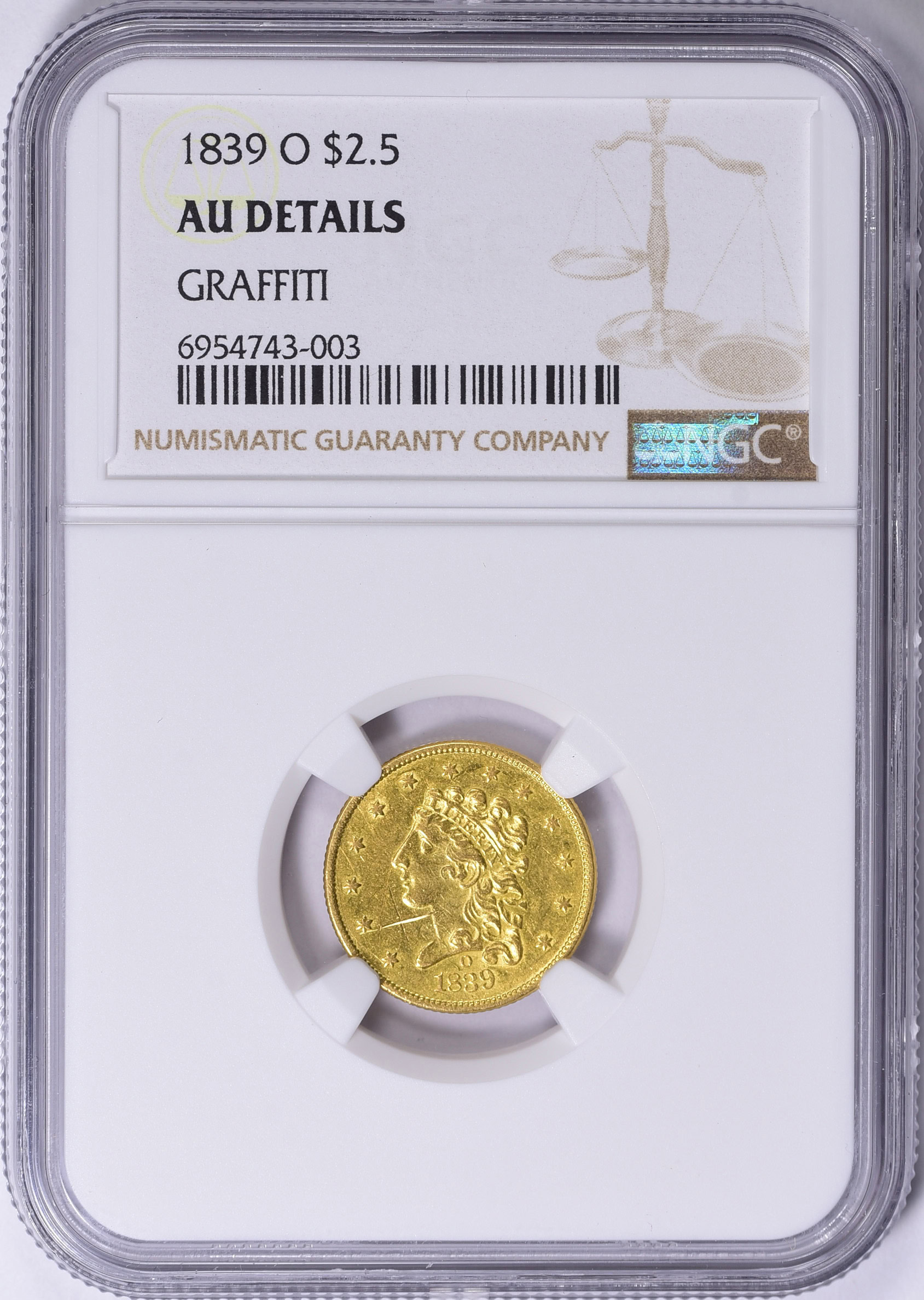 1839-O Classic Gold Quarter Eagle NGC AU Details (Item 1680246 ...