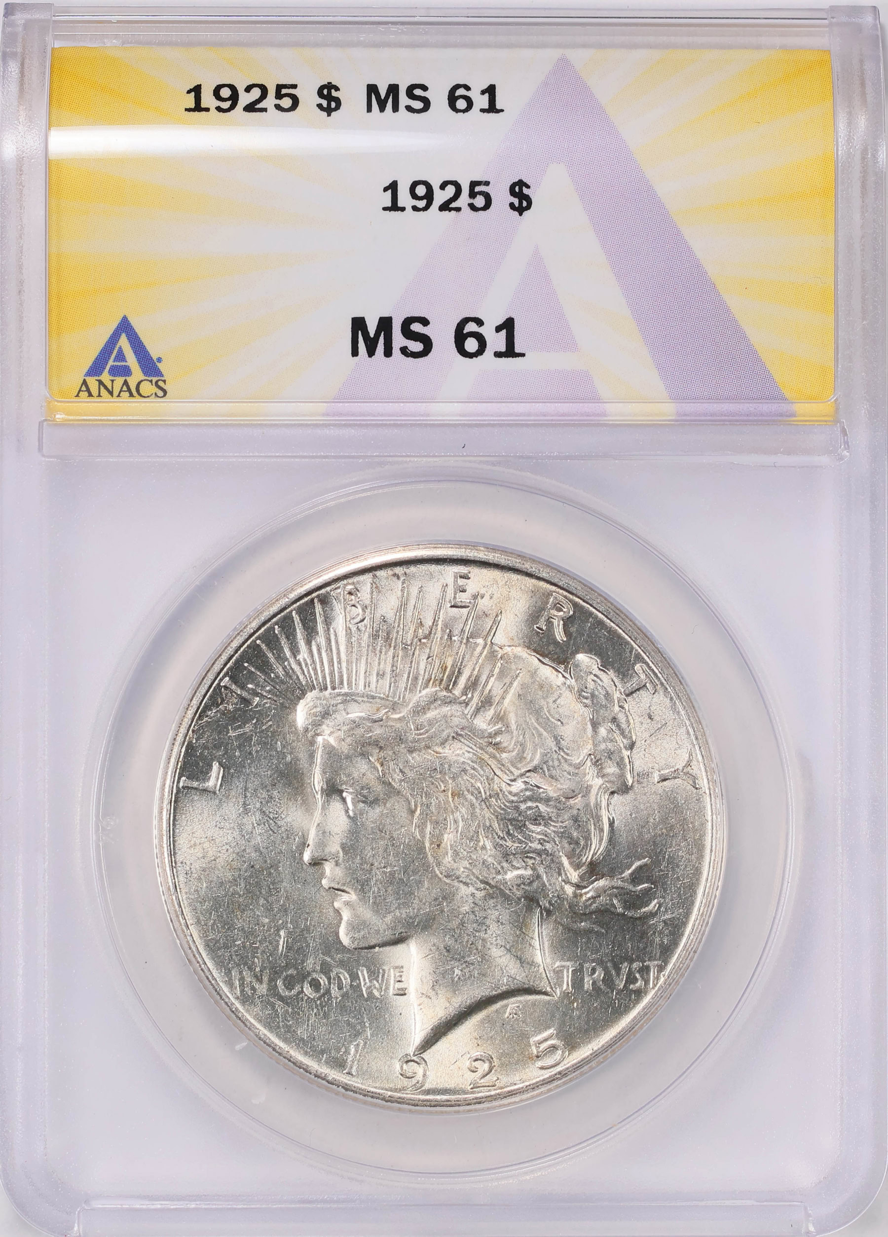 1925 Peace Silver Dollar ANACS MS-61 (Item 1680292) | GreatCollections Coin Auctions
