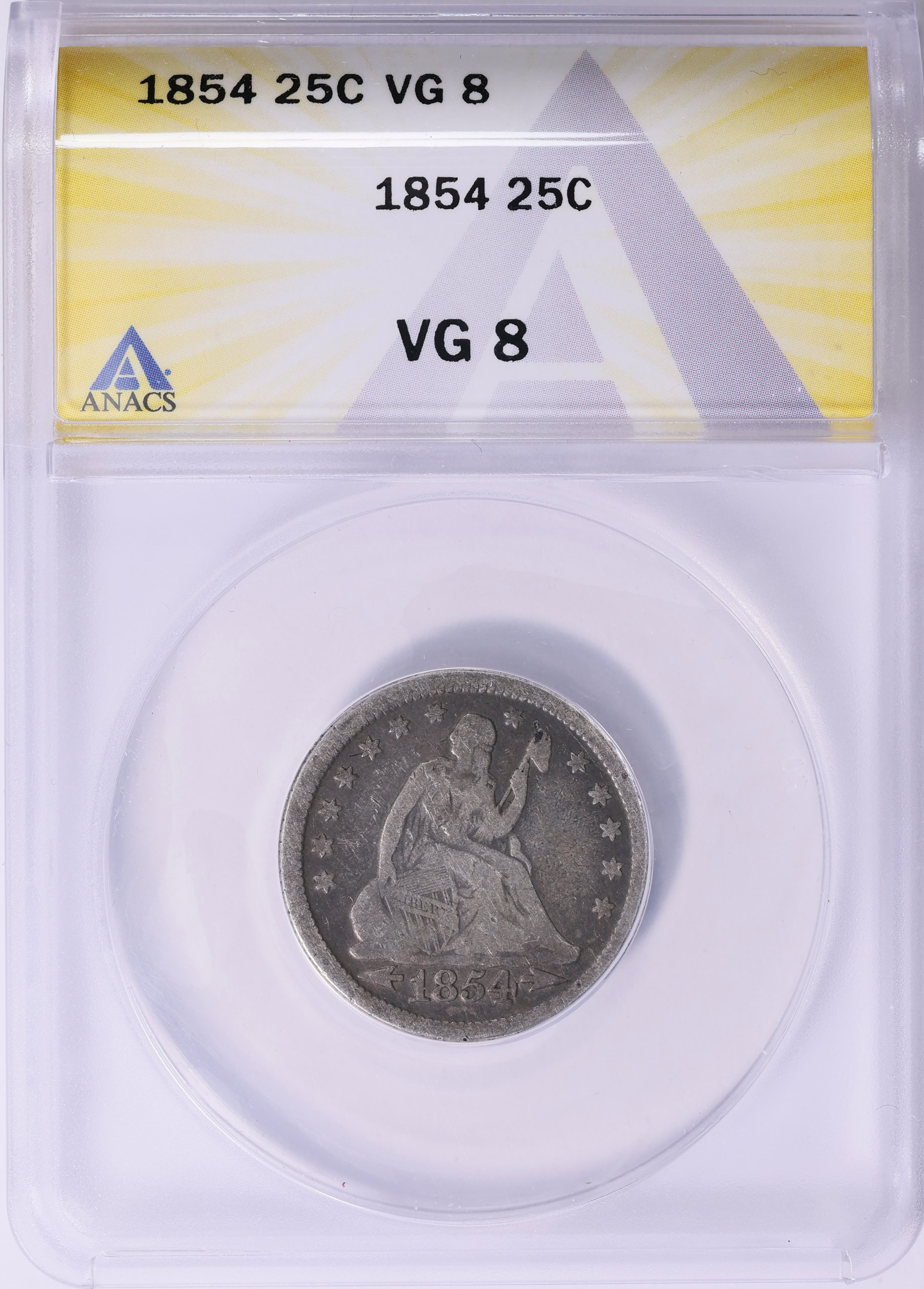 1854 Seated Liberty Quarter Arrows ANACS VG-08 (Item 1680304) | GreatCollections Coin Auctions