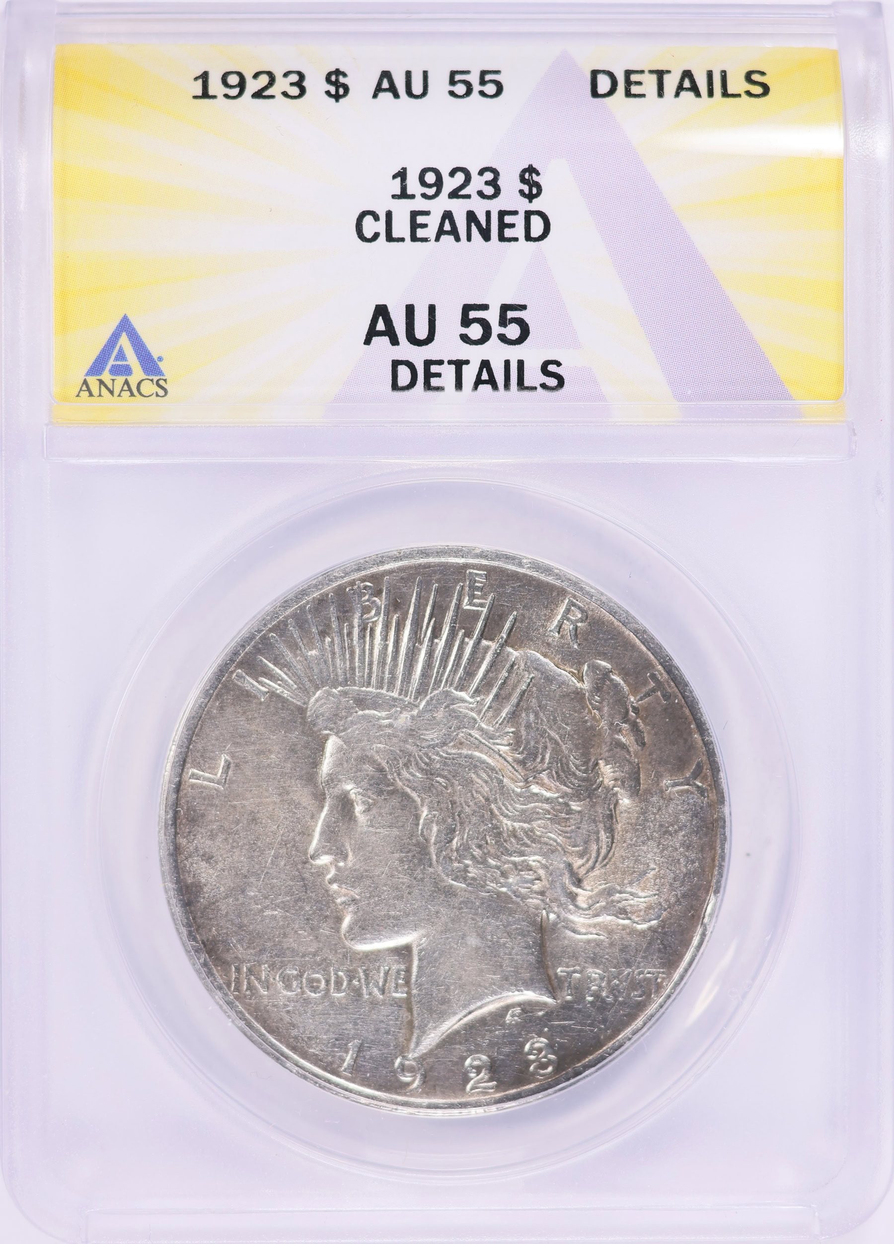 1923 Peace Silver Dollar ANACS AU-55 Details (Item 1680533) | GreatCollections Coin Auctions