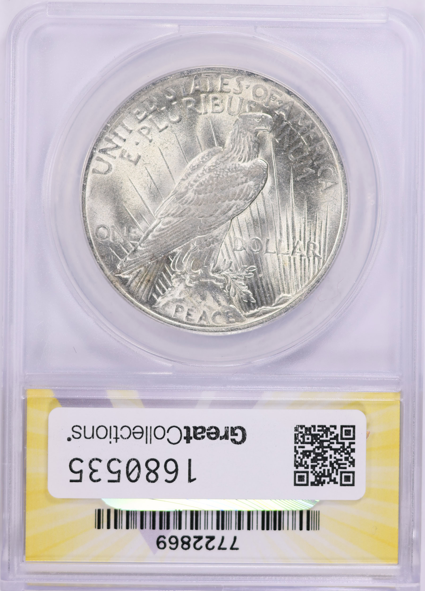 1923 Peace Silver Dollar ANACS AU-58 (Item 1680535) | GreatCollections Coin Auctions