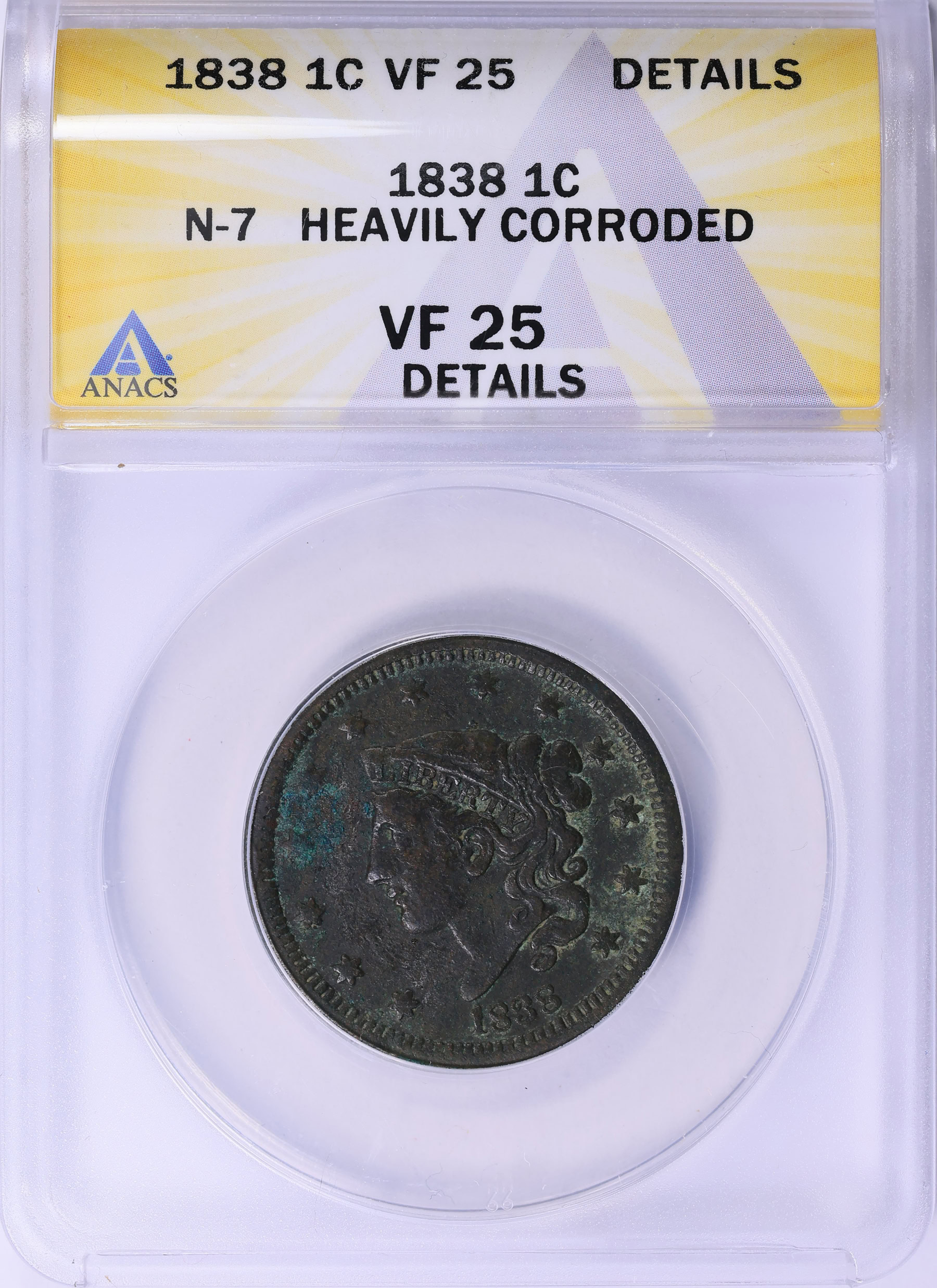 1838 Matron Cent Newcomb 7 ANACS VF-25 Details (Item 1680796 ...