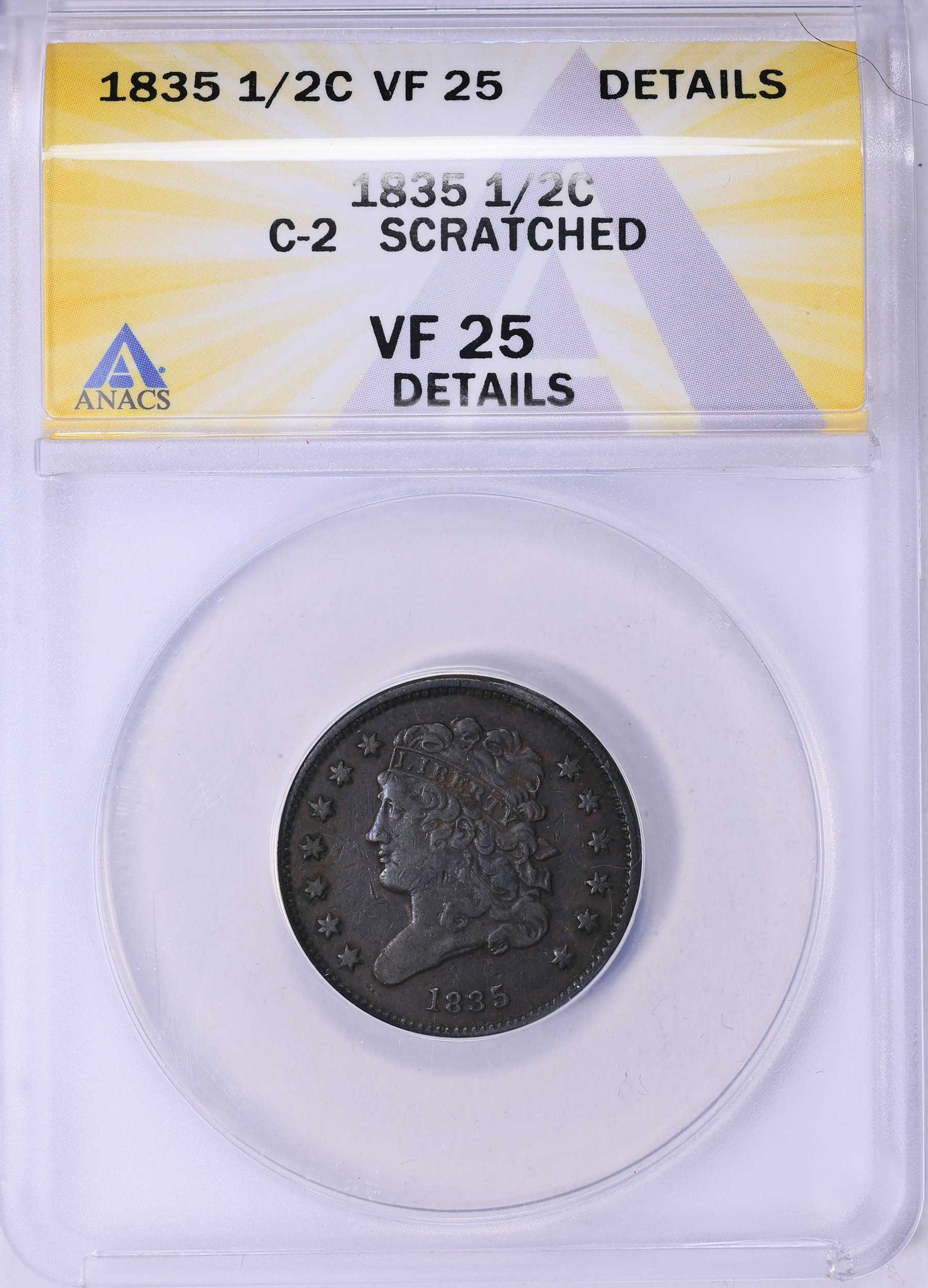 1835 Classic Half Cent Cohen 2 ANACS VF-25 Details (Item 1680802 ...
