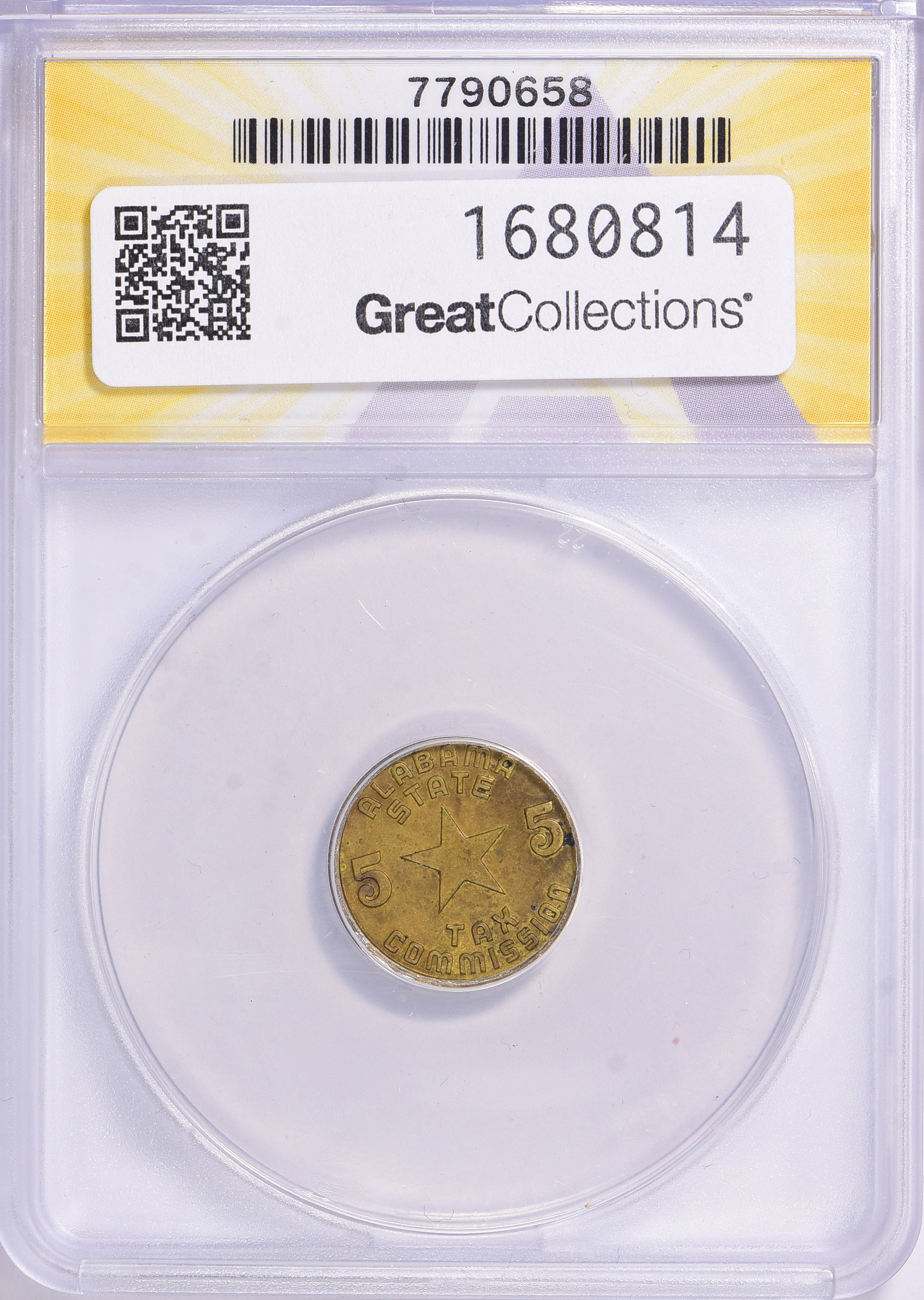 ND Alabama Luxury Tax Token TC-89056 ANACS AU-50 | ANACS Cert #7790658 ...