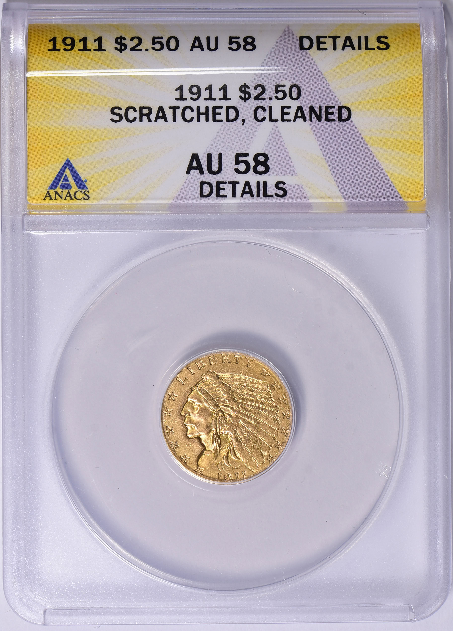 1911 Indian Gold Quarter Eagle ANACS AU-58 Details (Item 1680986) | GreatCollections Coin Auctions