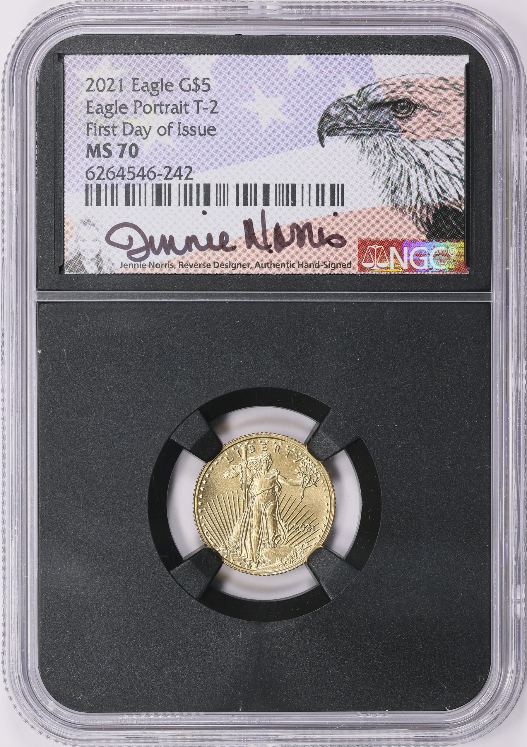 2021 $5 Tenth-Ounce Gold American Eagle Type 2 First Day of IssueNGC MS ...