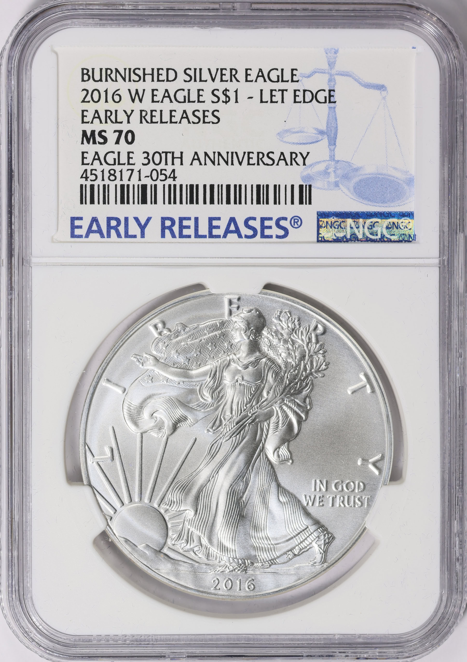 2016-W $1 Silver Eagle Burnished Lettered Edge Early Releases NGC MS-70 (Item 1681335 ...