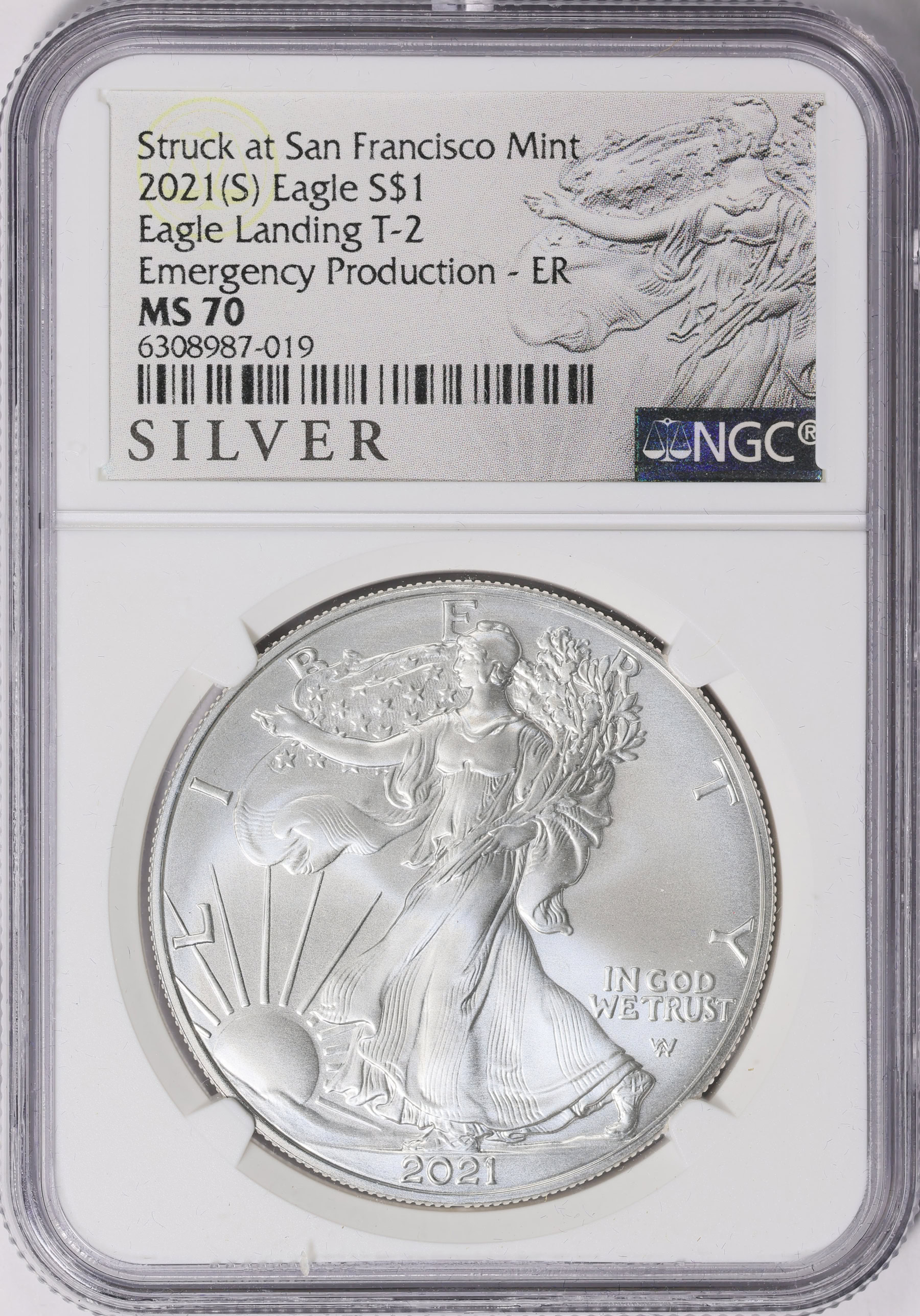 2021-(S) $1 Silver Eagle Type 2 Struck at San Francisco Emergency Issue Early Releases NGC MS-70 ...