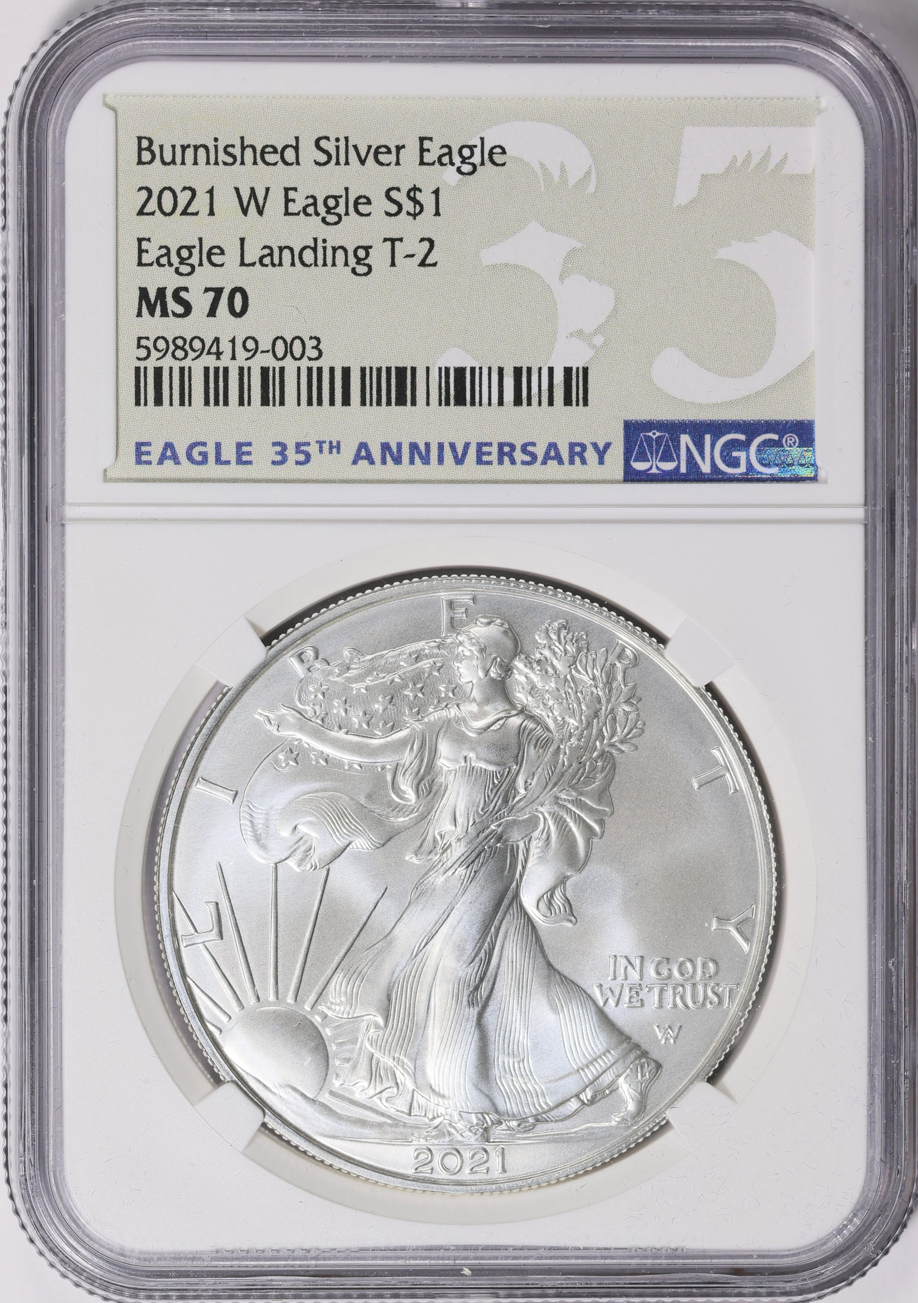 2021-W $1 Silver Eagle Burnished Type 2 NGC MS-70 (Item 1681359) | GreatCollections Coin Auctions