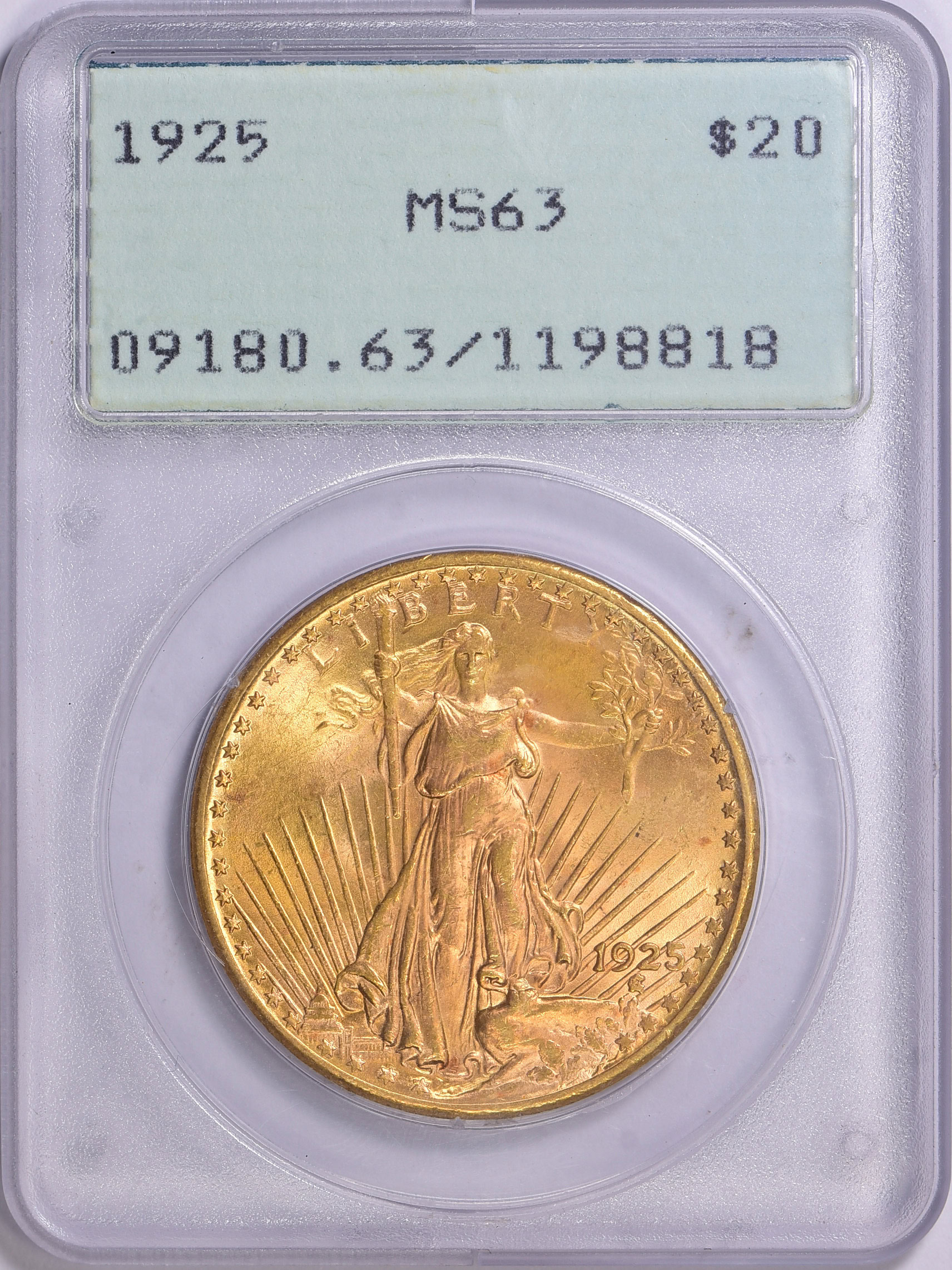 1925 Saint-Gaudens Gold Double Eagle PCGS MS-63 OGH (1st Gen) (Item 1681484) | GreatCollections ...