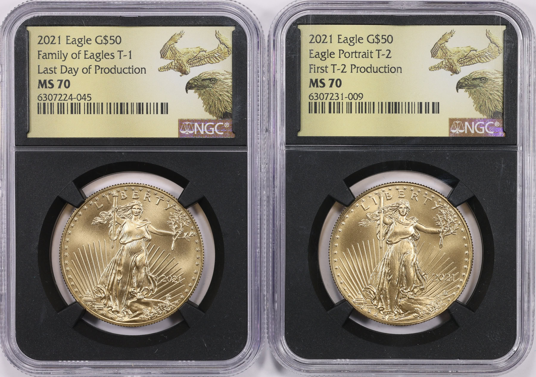 2021 $50 One-Ounce Gold American Eagle Type 1 Last Day of Production / Type 2 First Day of ...