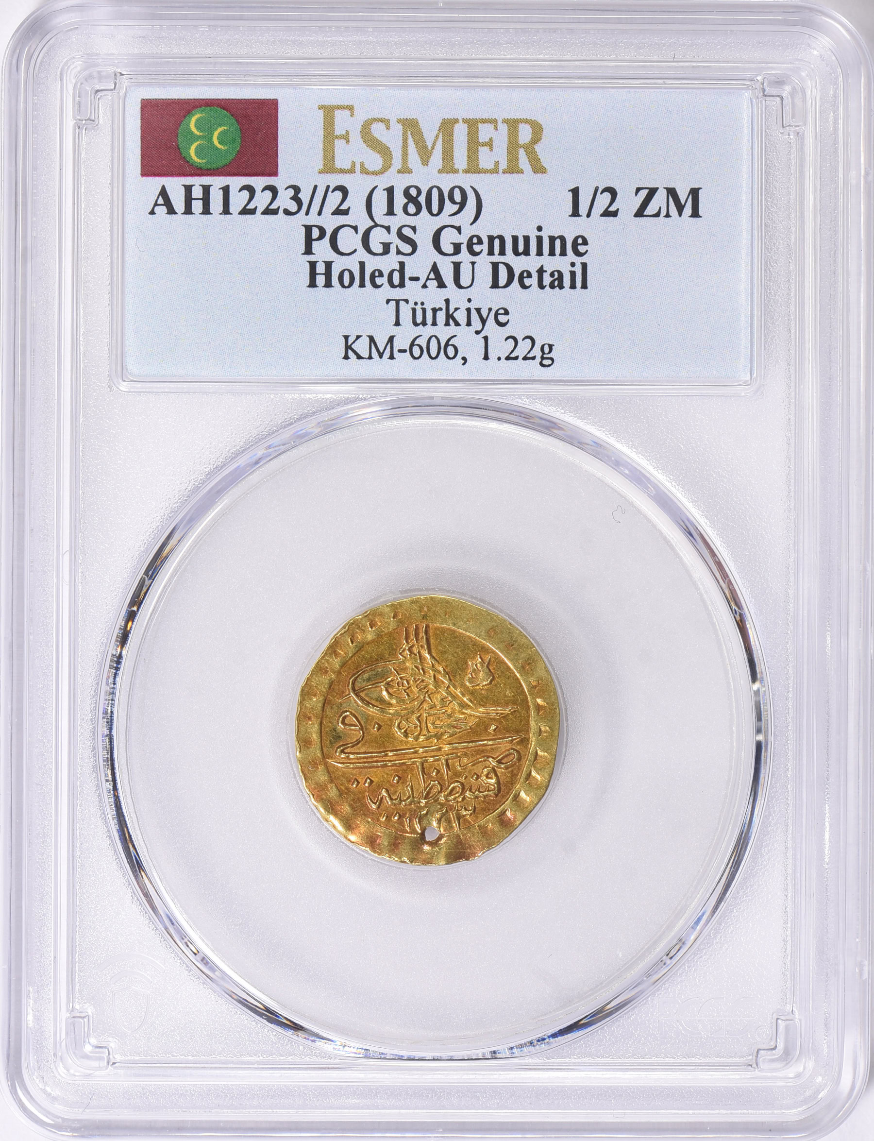 Turkey AH 1223 Year 2 (1809) Gold 1/2 Zeri Mahbub KM-606 PCGS Genuine ...