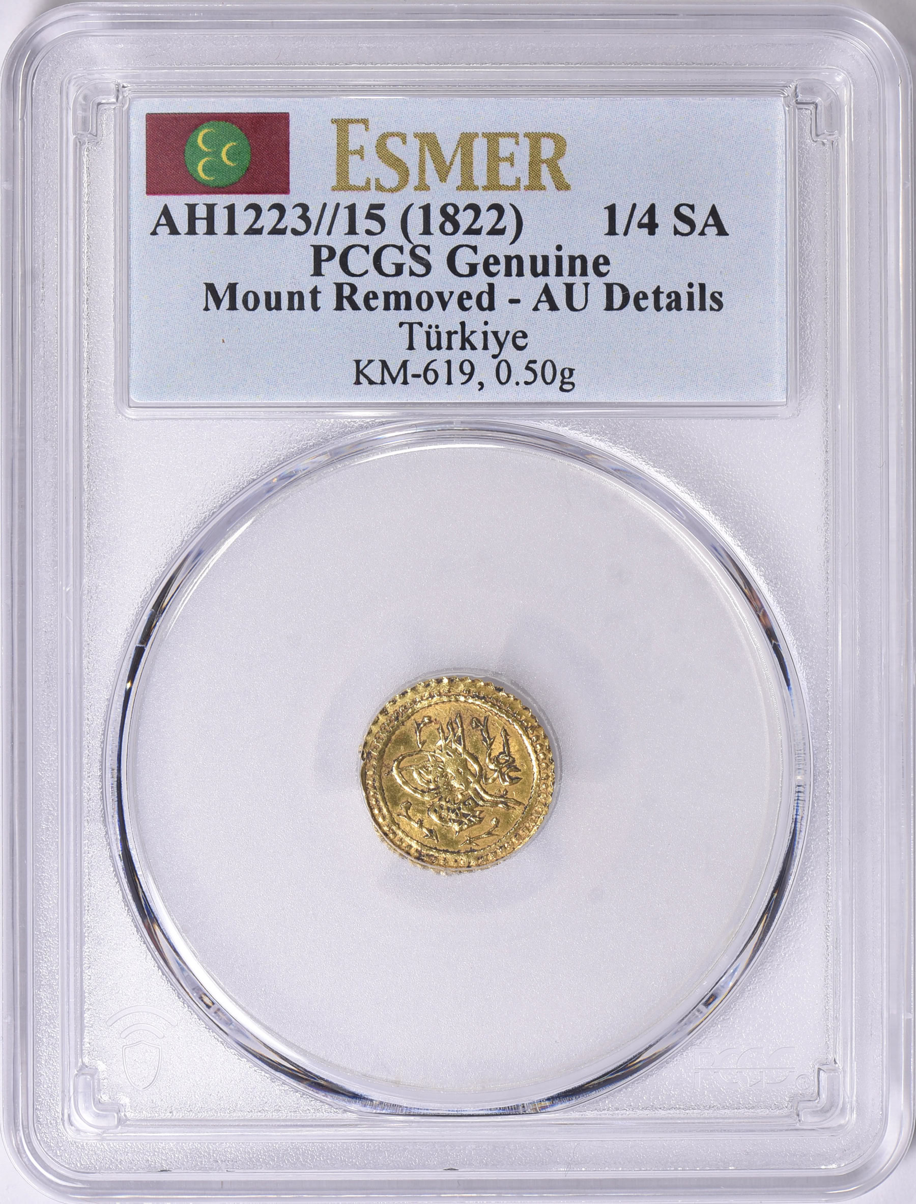 Turkey AH 1223 Year 15 (1822) Gold 1/4 Surre Altin El-Aliye KM-619 PCGS ...