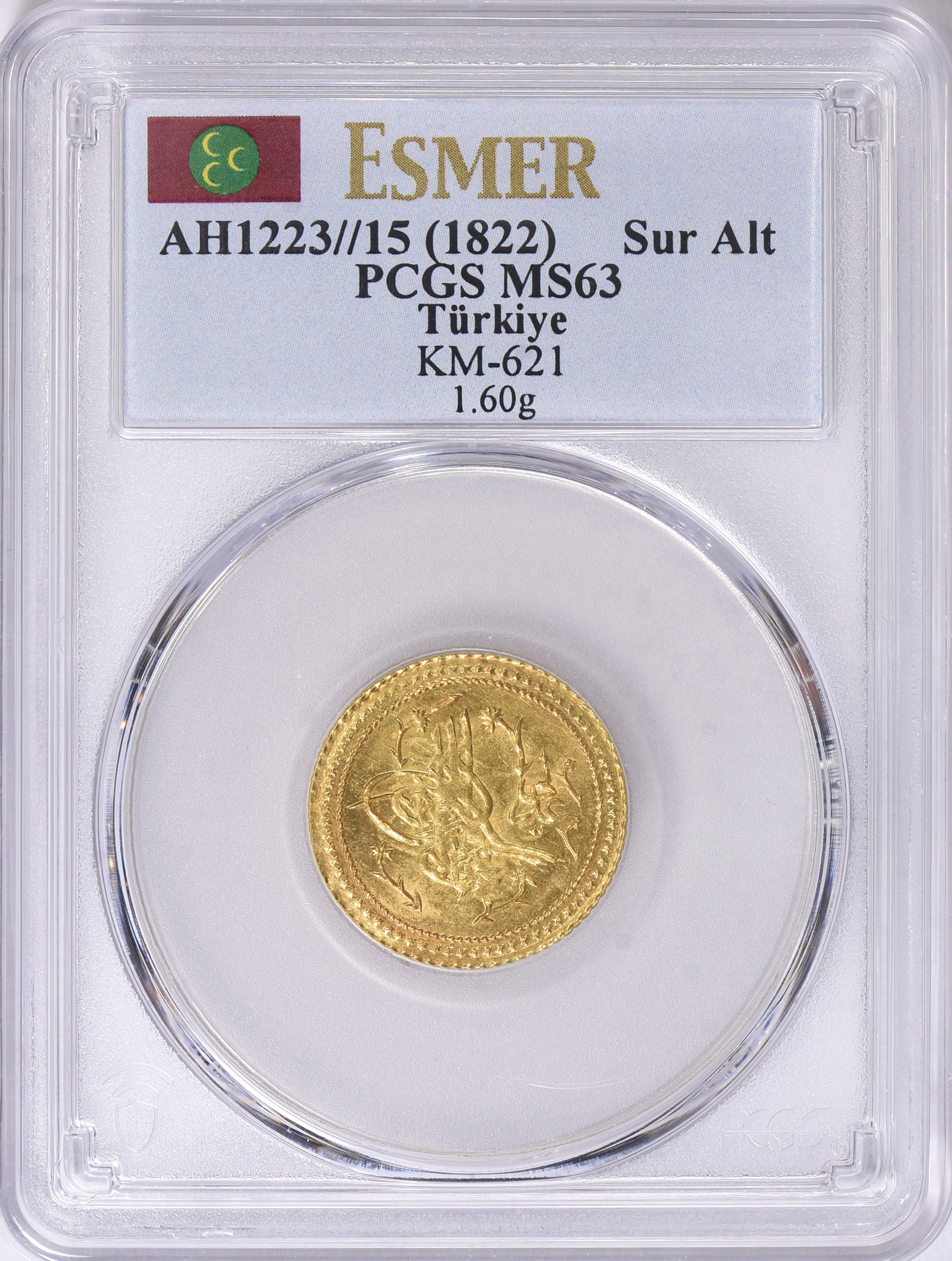 Turkey AH 1223 Year 15 (1822) Gold Surre Altin El-Aliye KM-621 PCGS MS ...