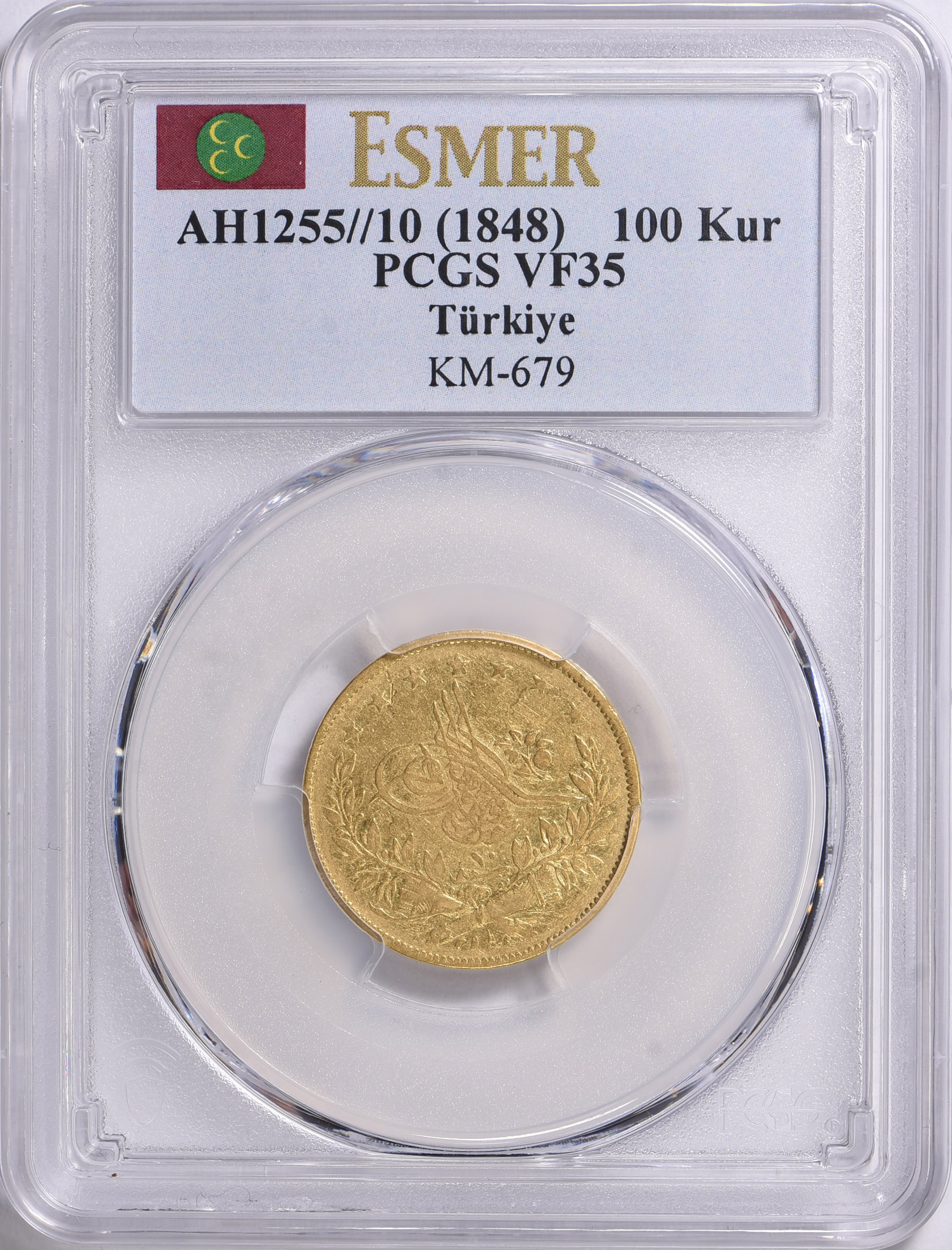 Turkey AH 1255 Year 10 (1848) Gold 100 Kurush KM-679 PCGS VF-35 (AGW ...