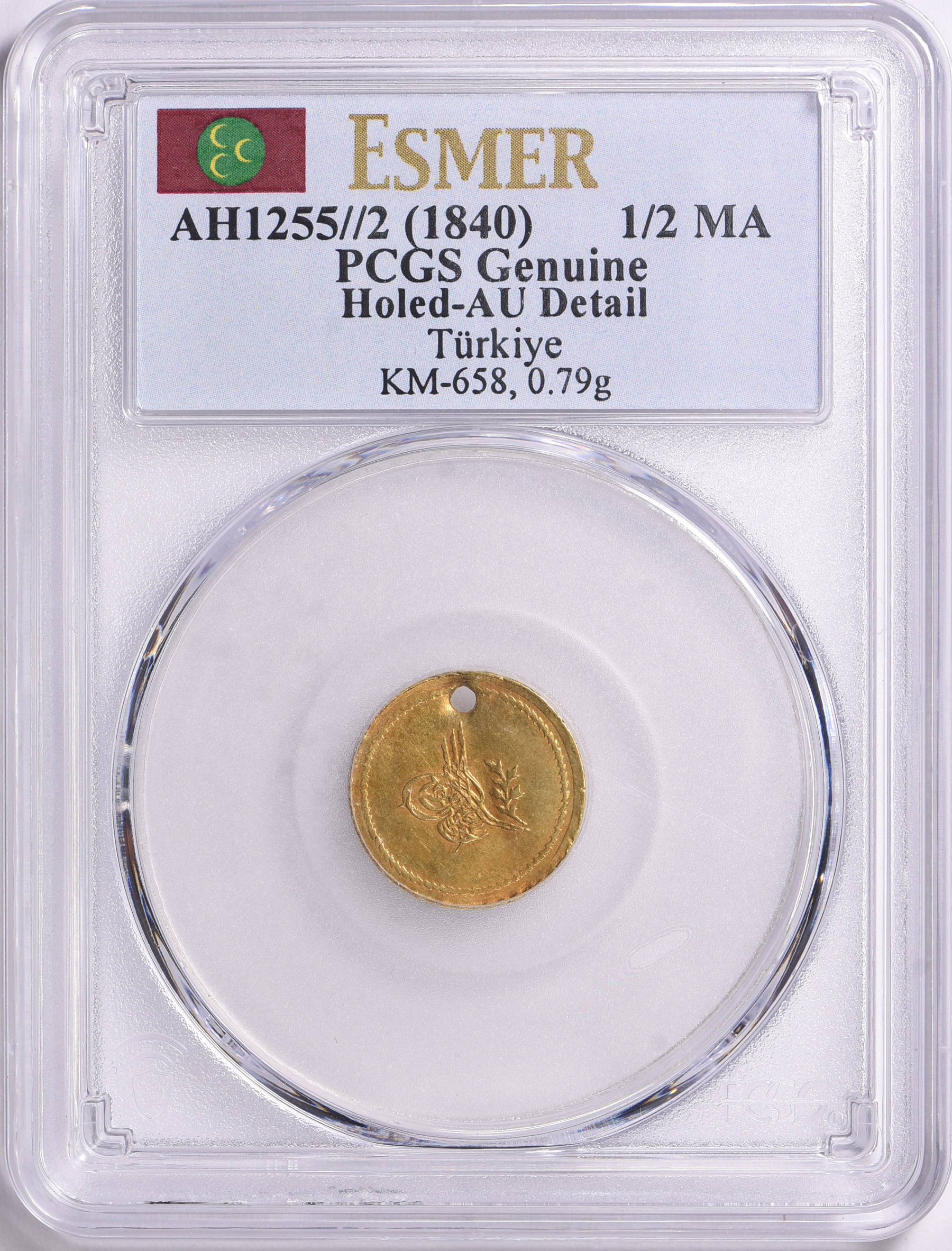 Turkey AH 1255 Year 2 (1840) Gold 1/2 Memduhiye Altin KM-658 PCGS ...