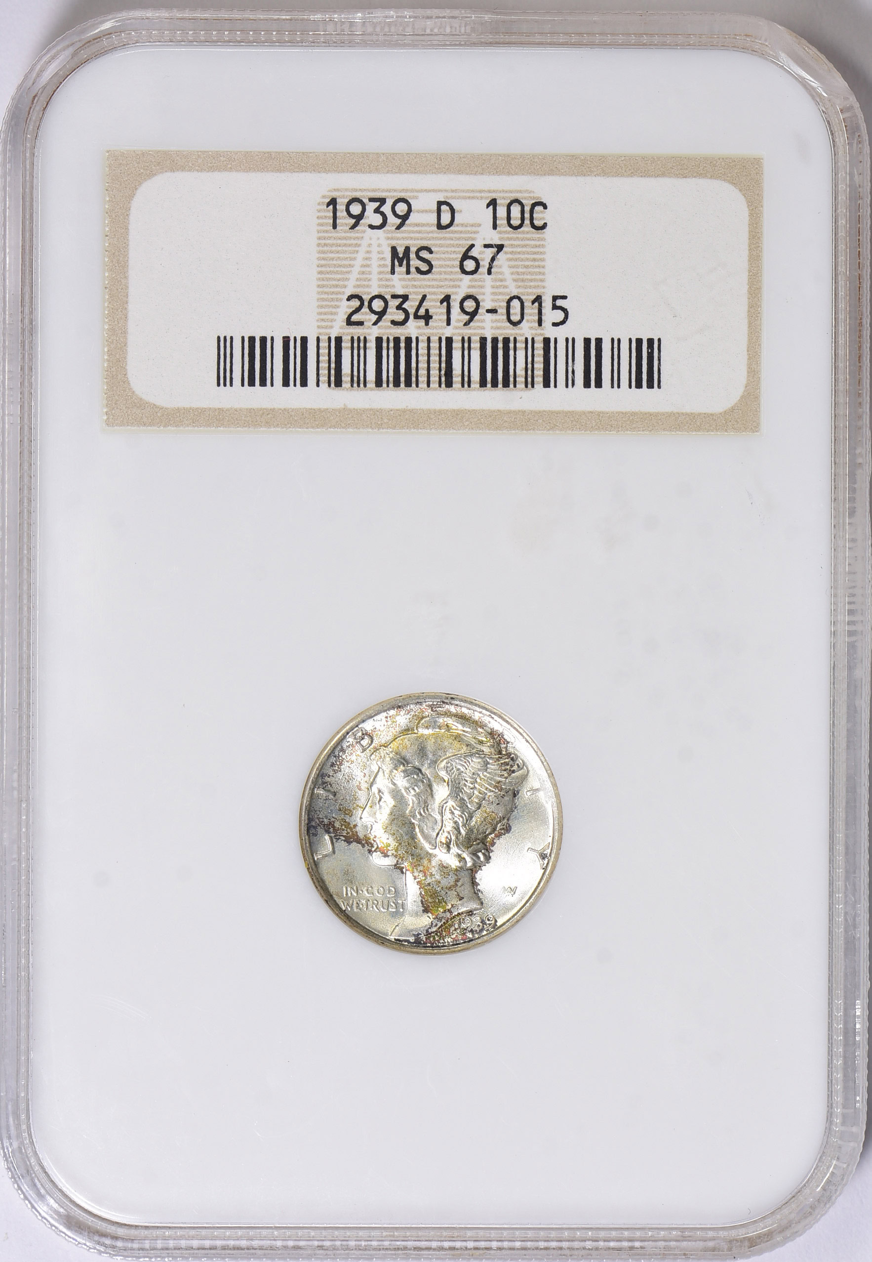 1939-D Mercury Dime NGC MS-67 OH (Toned) (Item 1682078) | GreatCollections Coin Auctions