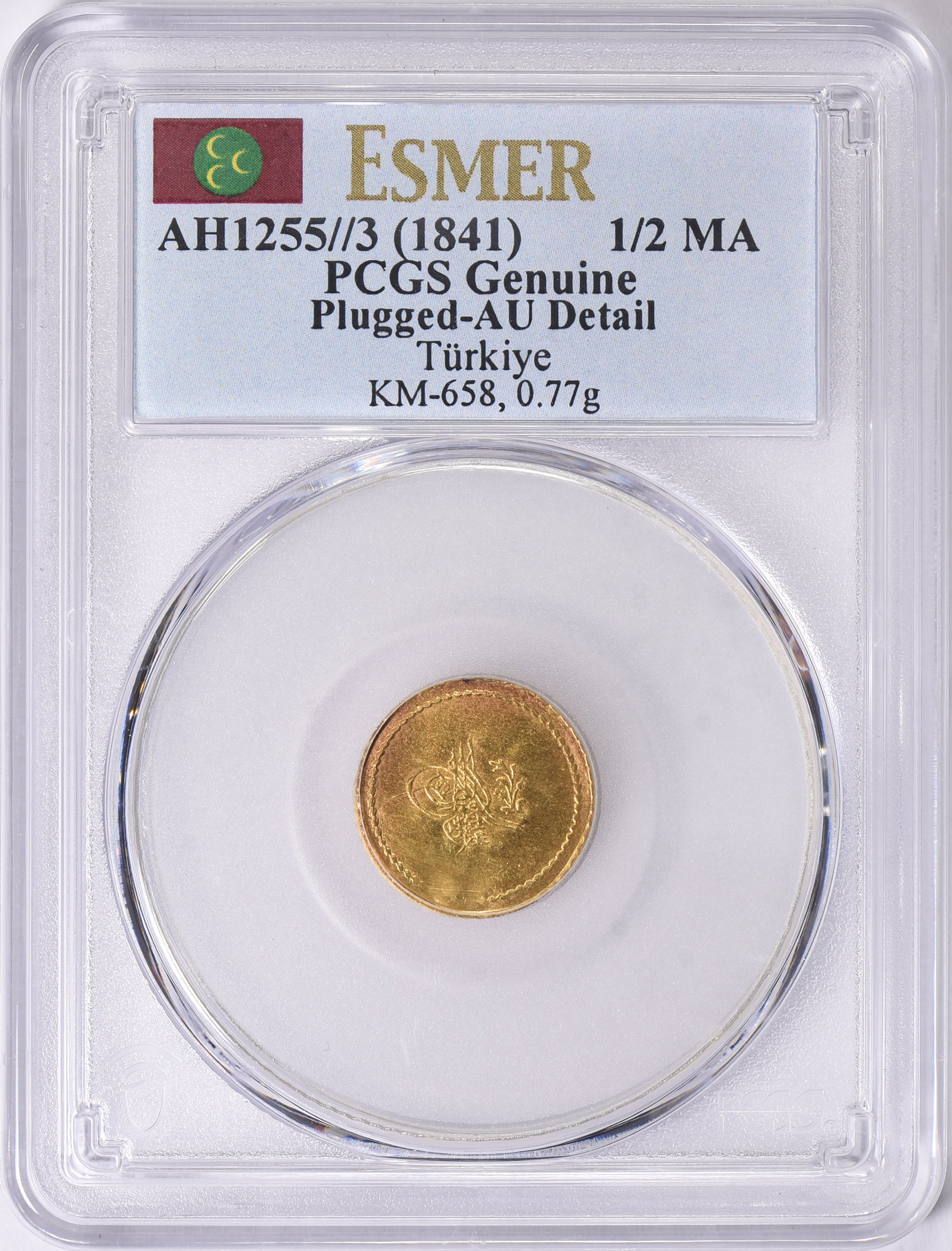 Turkey AH 1255 Year 3 (1841) Gold 1/2 Memduhiye Altin KM-658 PCGS ...