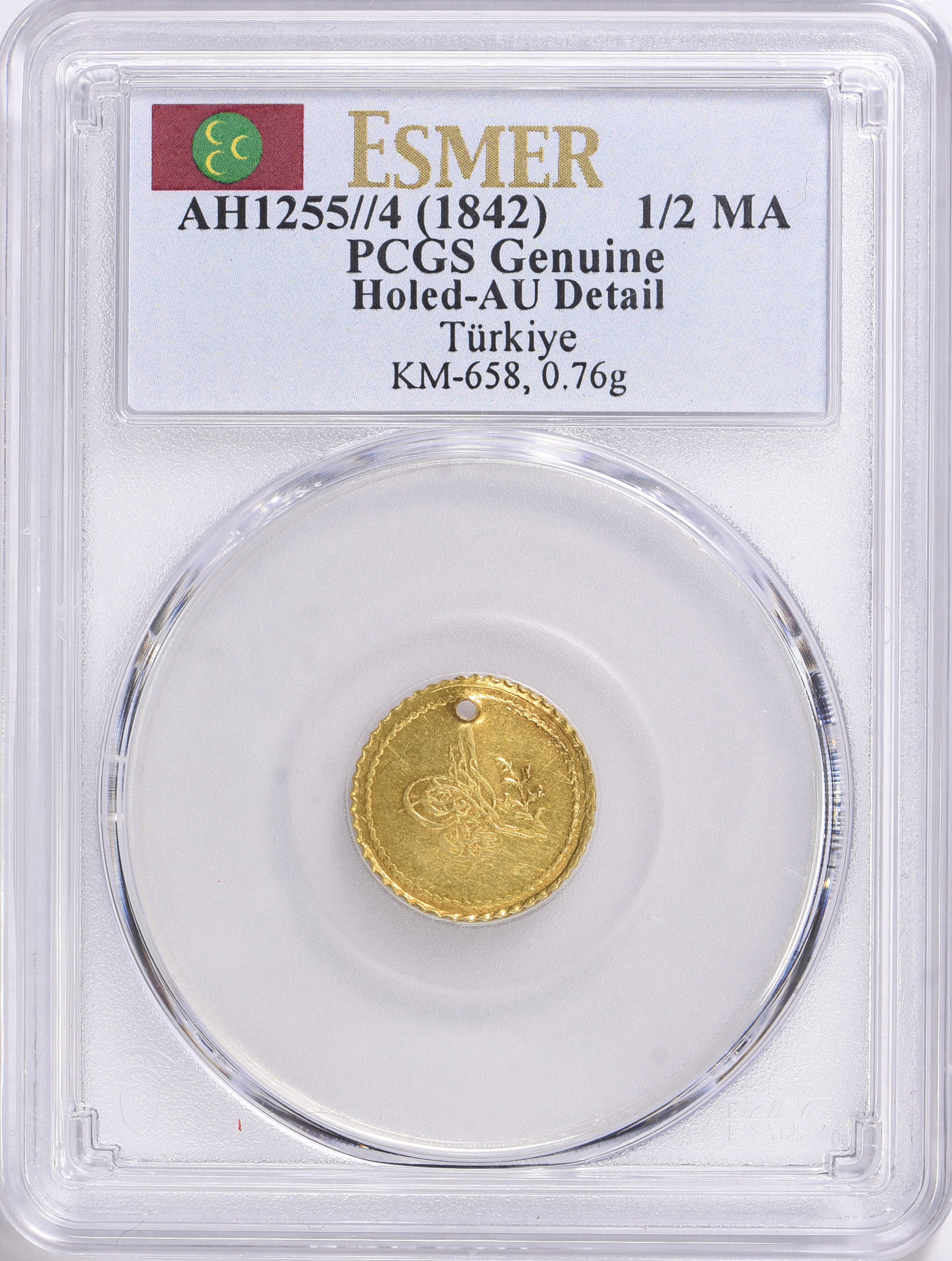 Turkey AH 1255 Year 4 (1842) Gold 1/2 Memduhiye Altin KM-658 PCGS ...