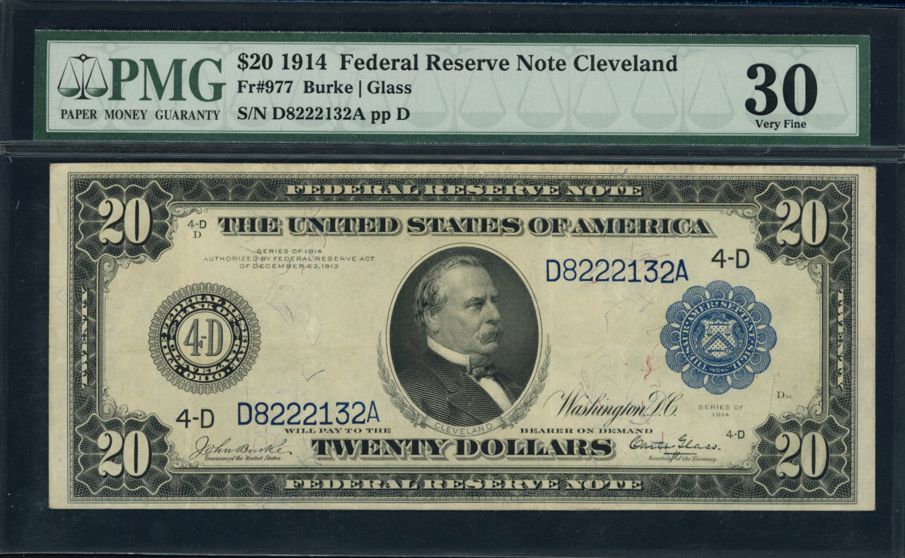 Fr. 977 1914 $20 Cleveland Federal Reserve Note Burke / Glass PMG Very Fine 30 | PMG Cert ...