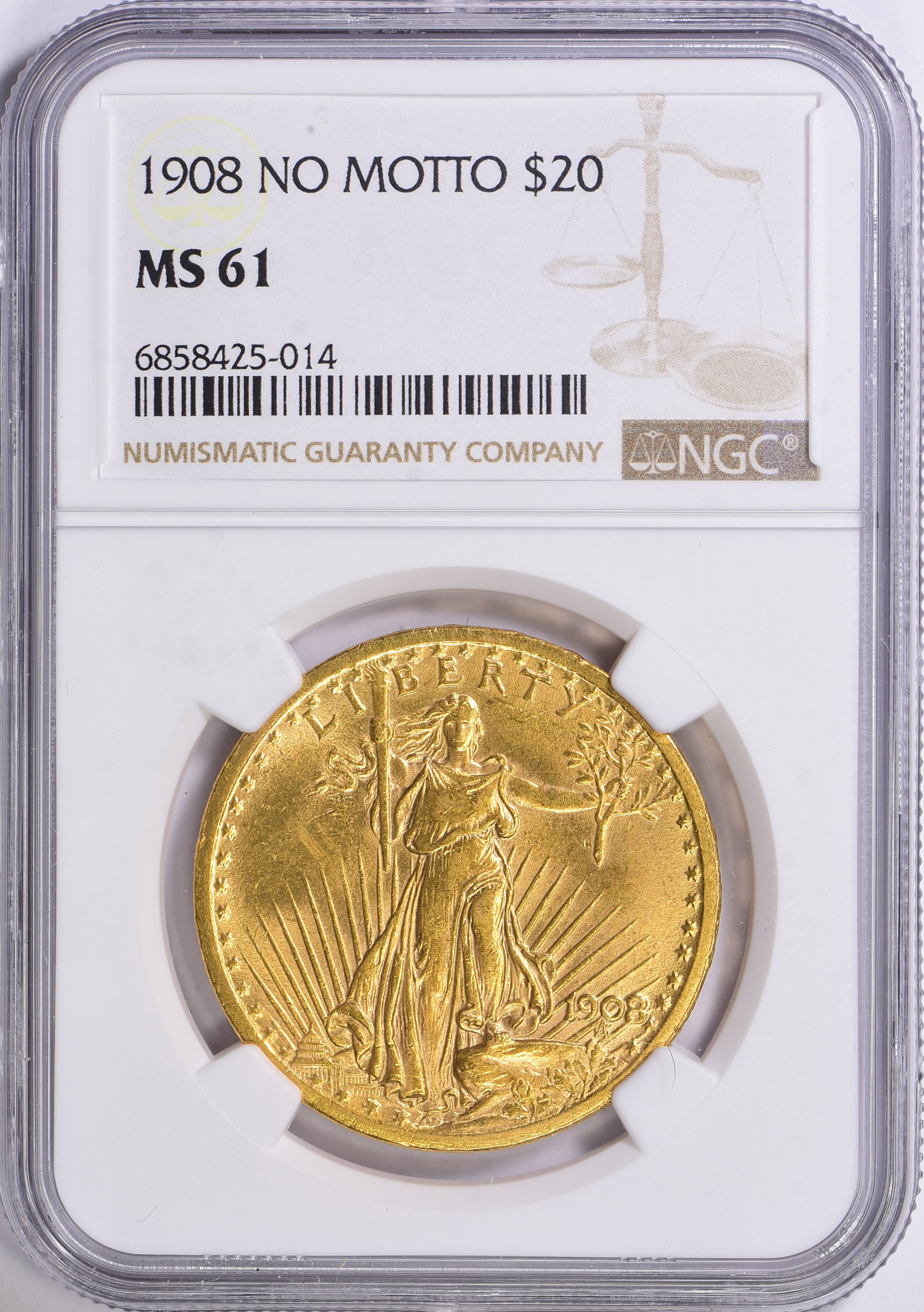 1908 Saint-Gaudens Gold Double Eagle No Motto NGC MS-61 (Item 1682278) | GreatCollections Coin ...