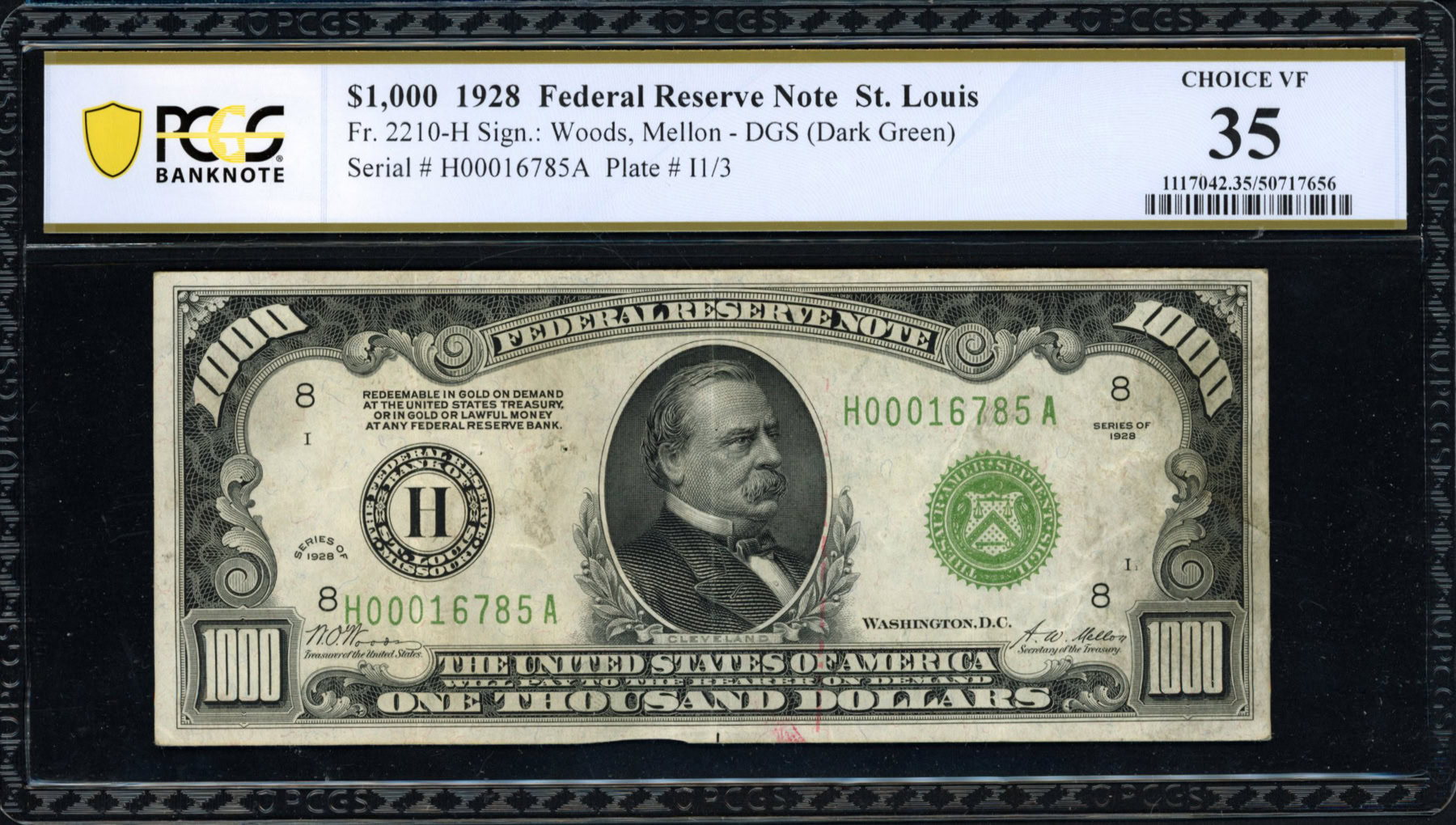 Fr. 2210-Hdgs Dark Green (HA Block) 1928 $1,000 St. Louis Federal ...