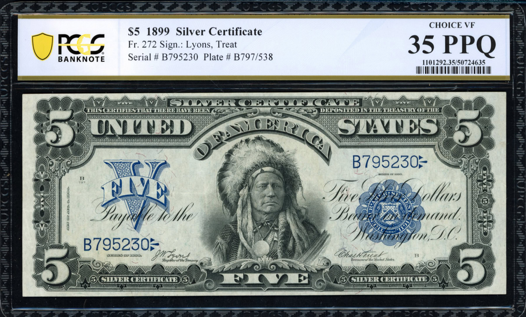 Fr. 272 1899 $5 Silver Certificate Note Lyons / Treat PCGS Banknote ...