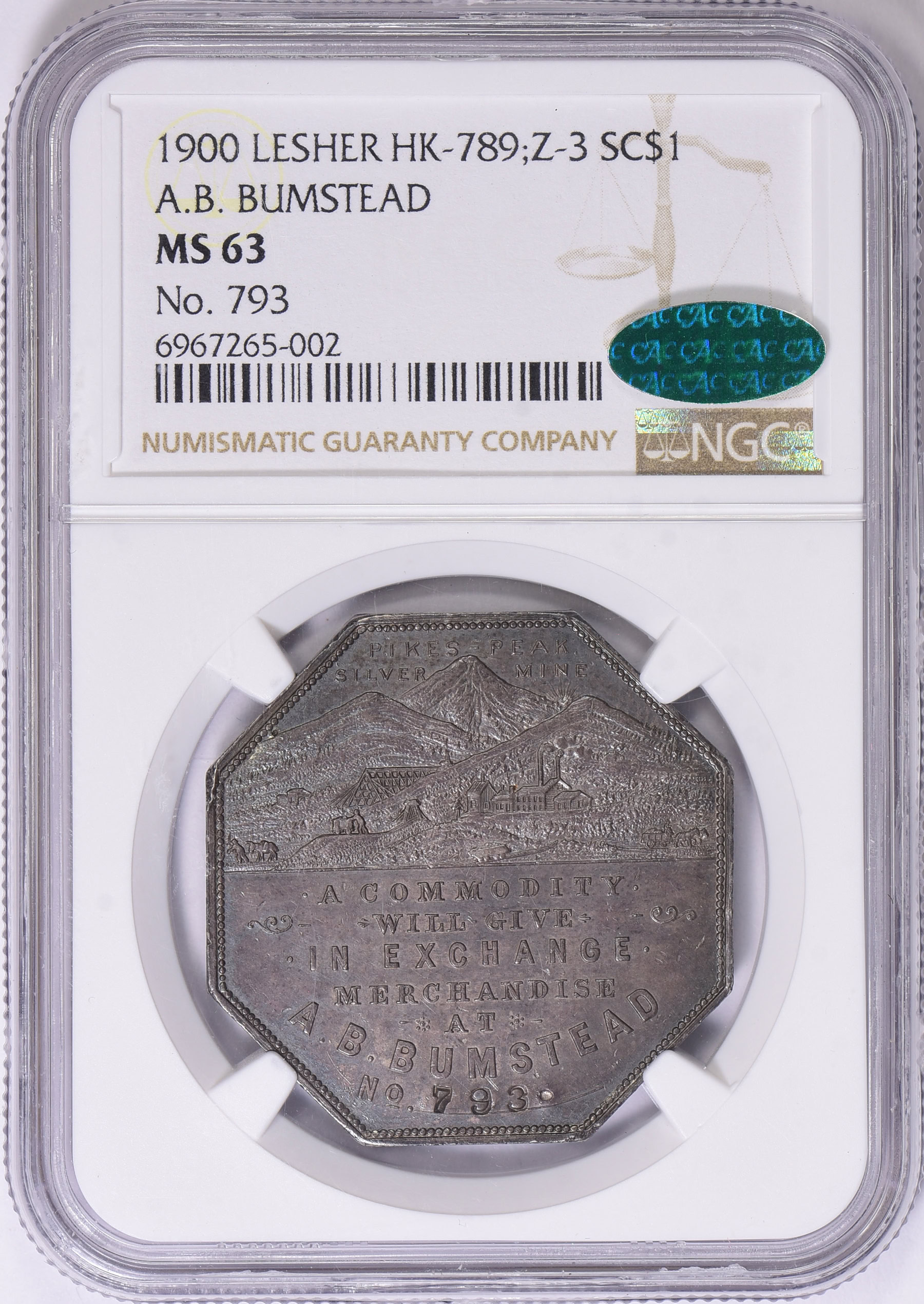 1900 Lesher Dollar (Colorado) AB Bumstead HK-789; Z-3 No. 793 NGC MS-63 ...