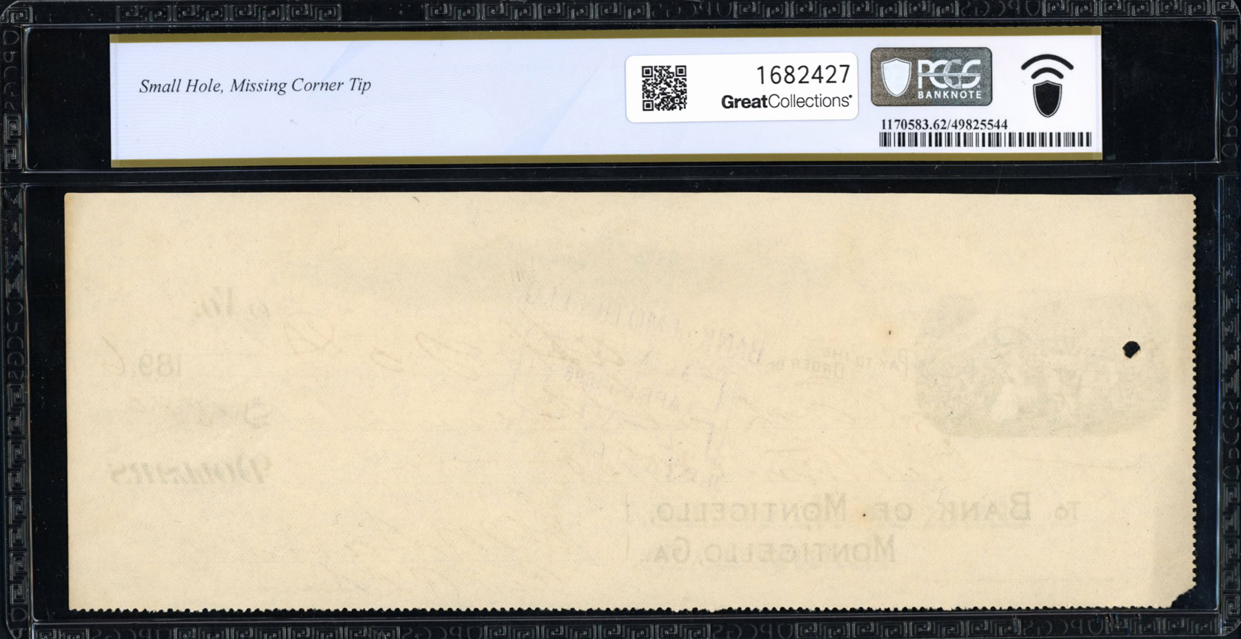 Apr. 25, 1896 Monticello, Georgia Bank of Monticello $18.80 Check PCGS ...