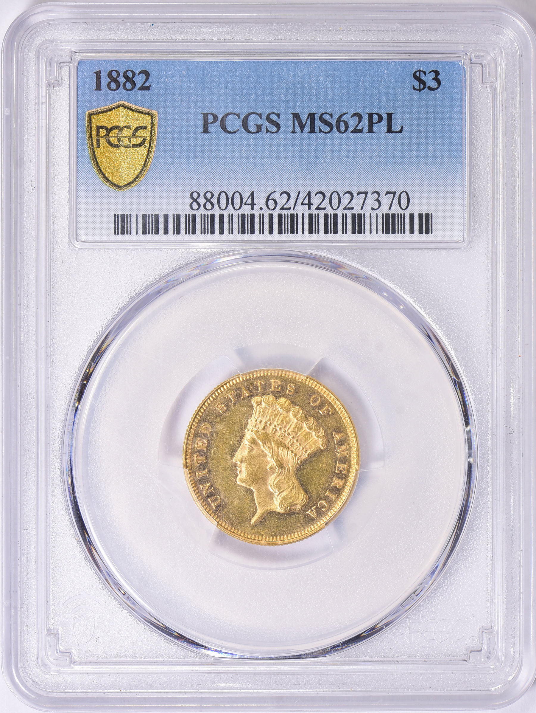 1882 Three-Dollar Gold Piece PCGS MS-62 PL (Item 1682432 ...