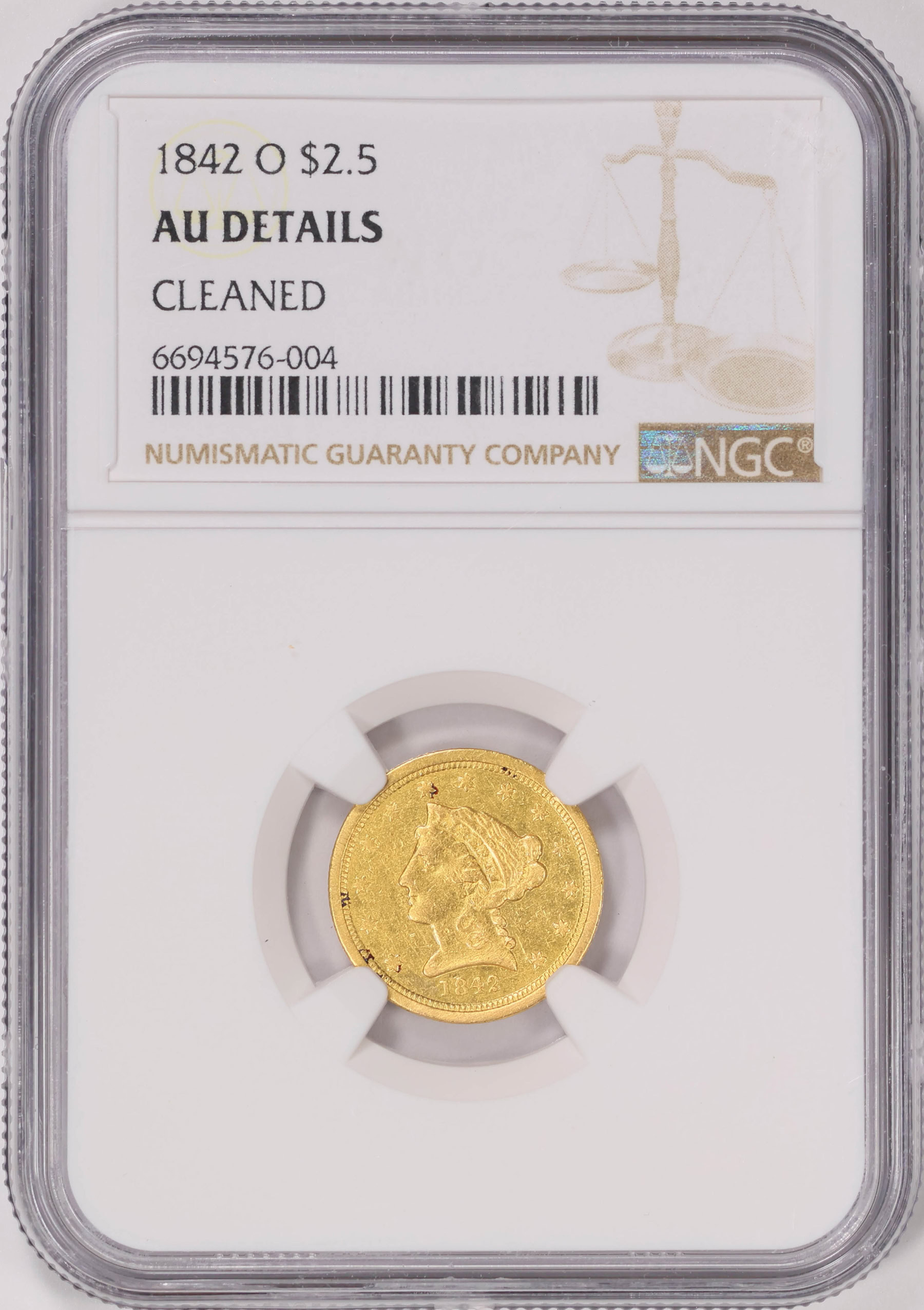 1842-O Liberty Gold Quarter Eagle NGC AU Details (Item 1682437) | GreatCollections Coin Auctions