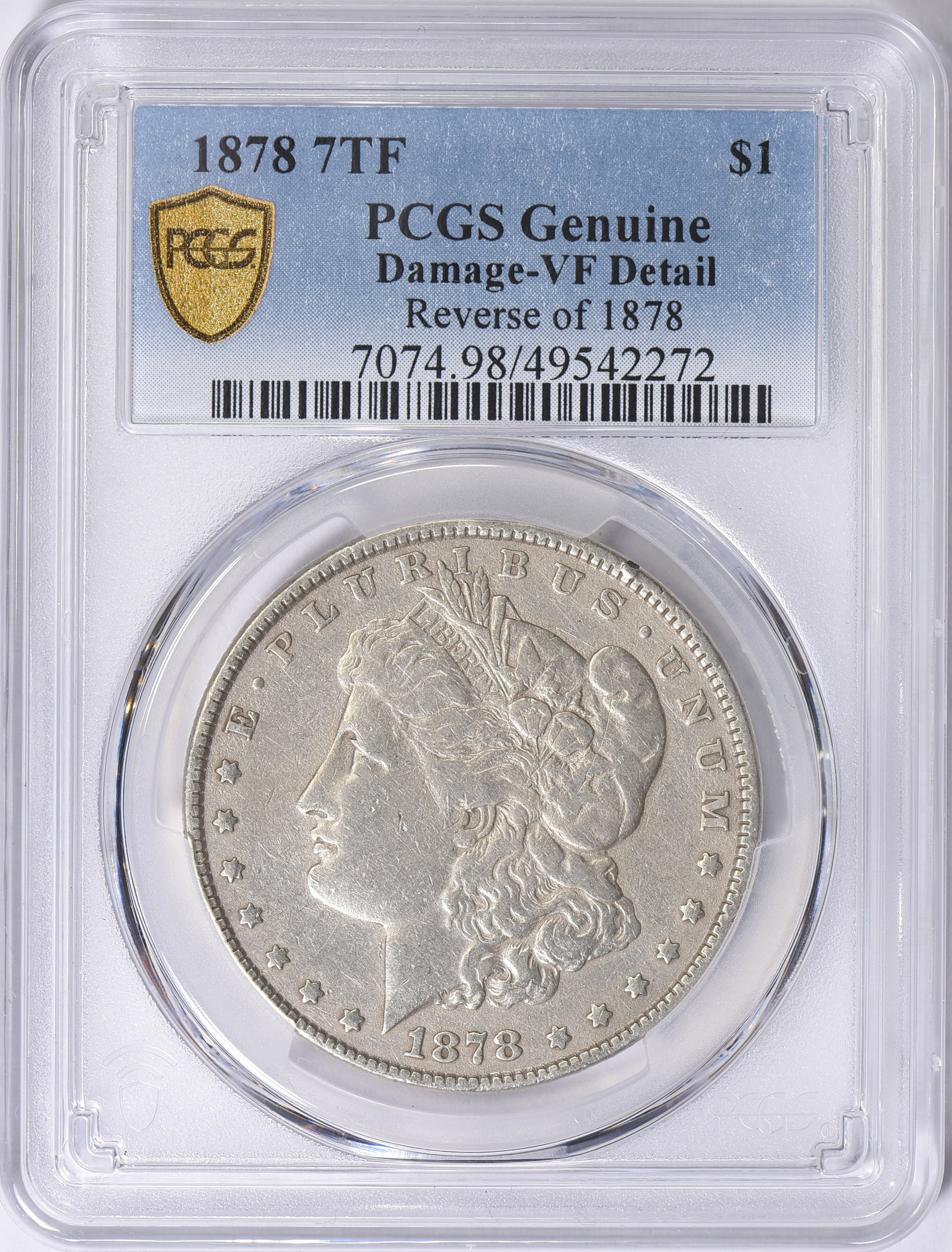1878 Morgan Silver Dollar 7 Tailfeathers, Reverse of 1878 PCGS Genuine VF Details (Item 1682462 ...