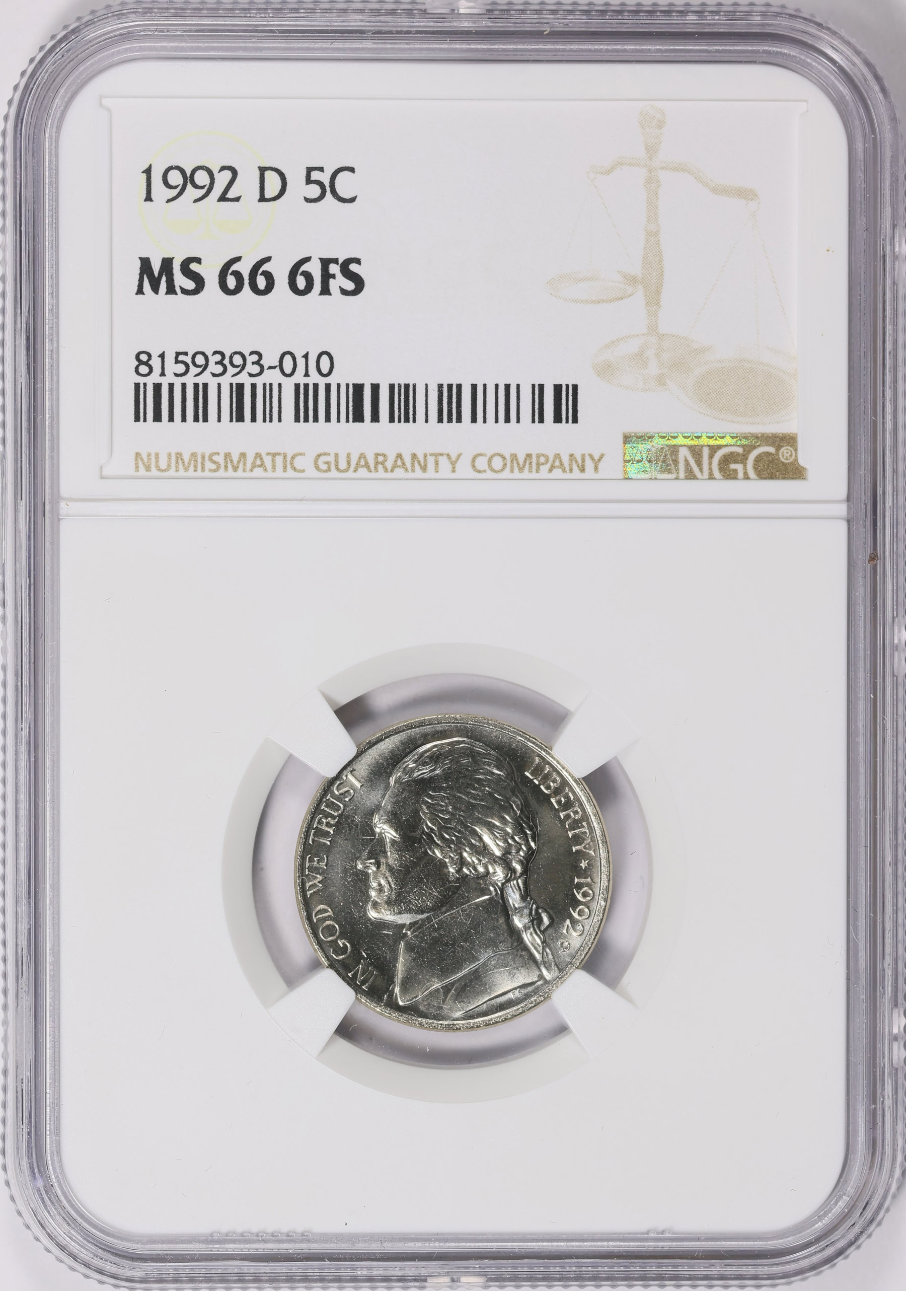 1992-D Jefferson Nickel NGC MS-66 6FS (Item 1682526) | GreatCollections ...